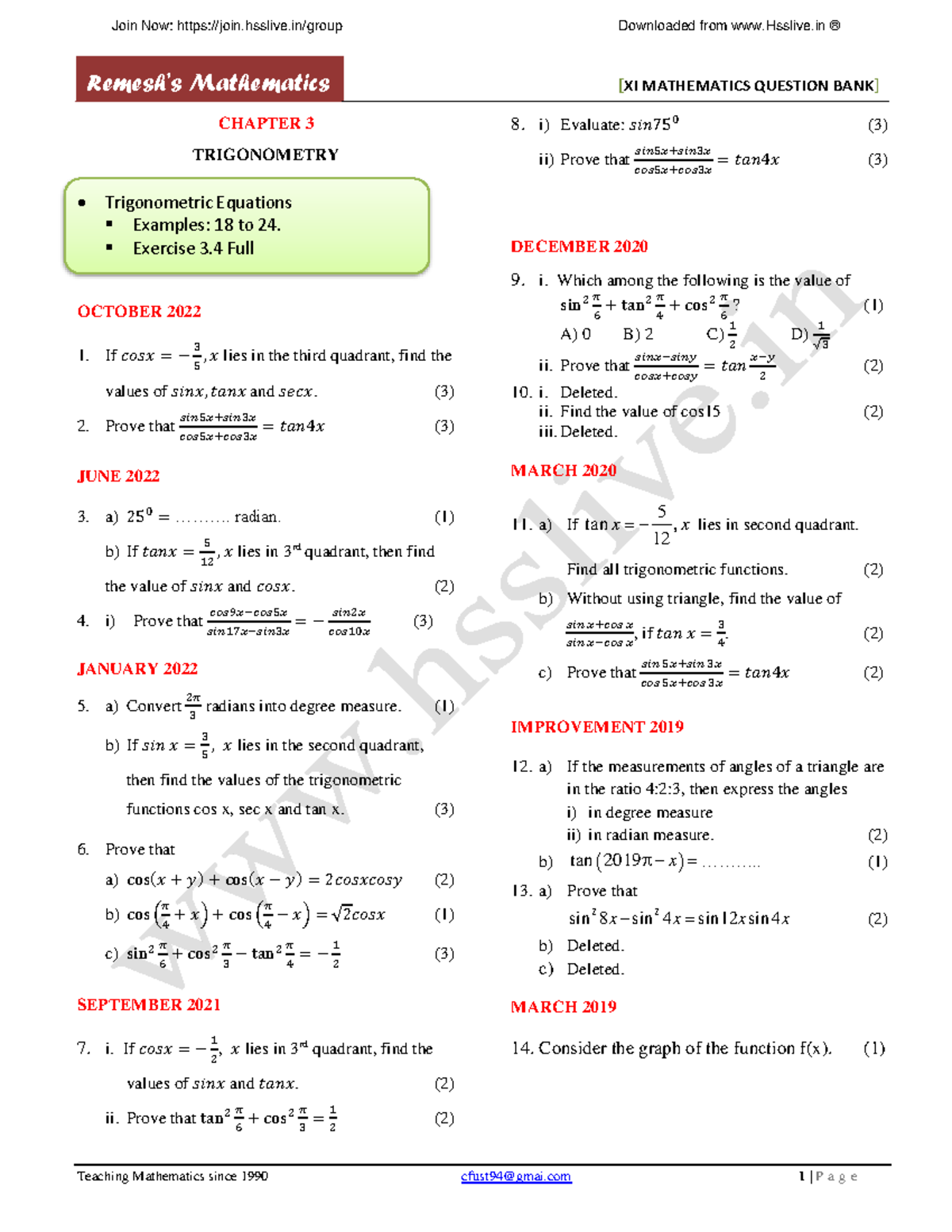 Hsslive-xi-maths-qb-3. Trigonometry previous year question paper ...