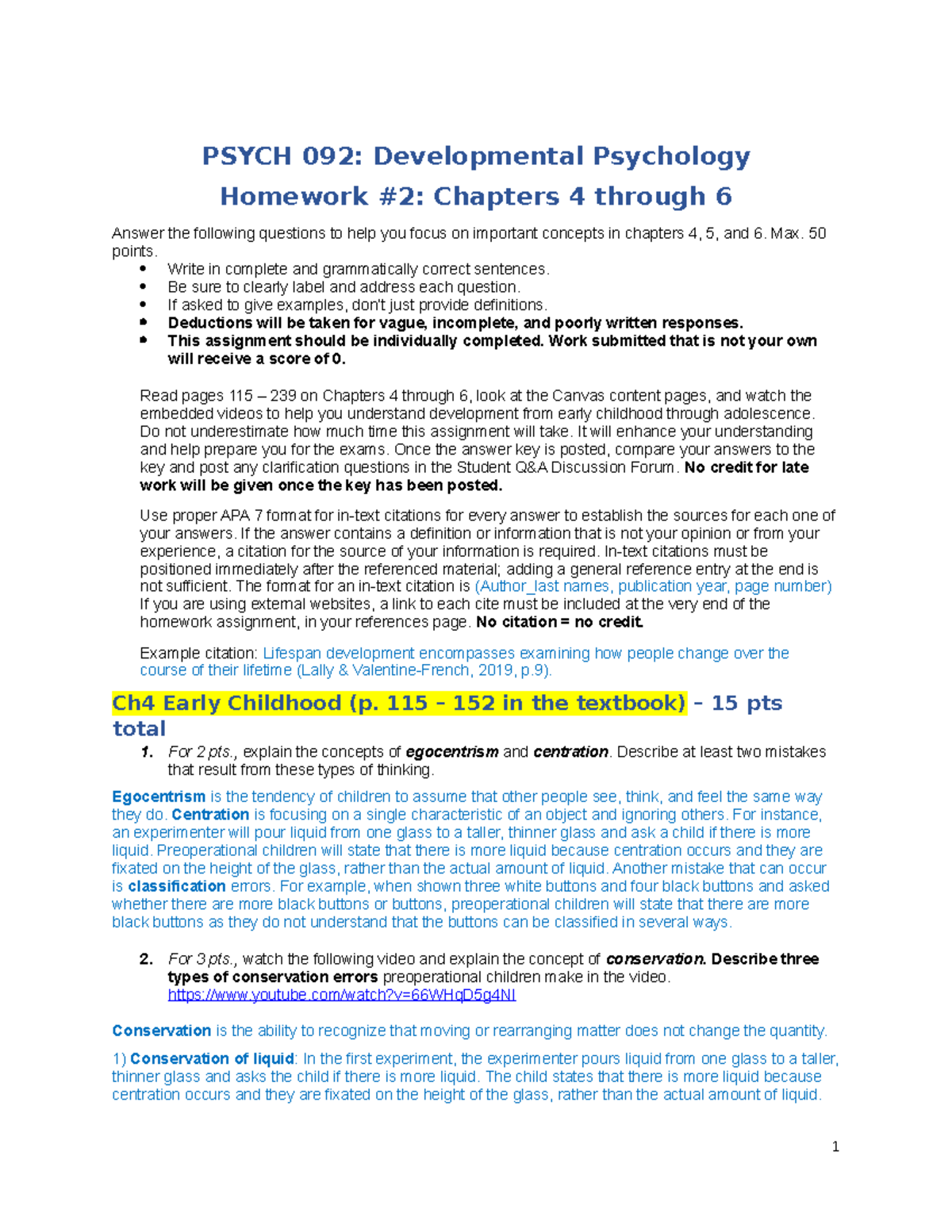 Psych 092HW2Ch4to650pts 2 - PSYCH 092: Developmental Psychology ...