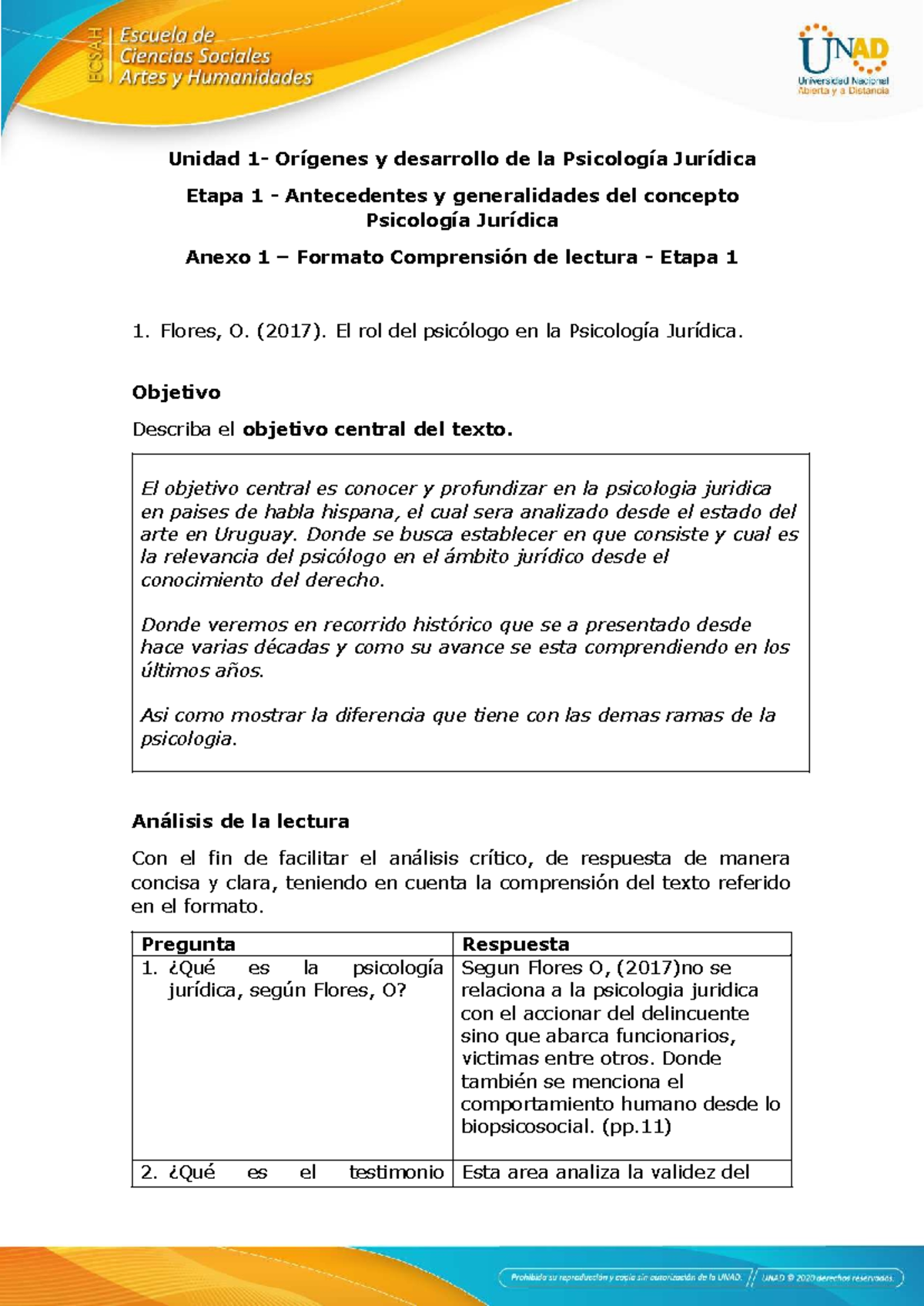 Anexo 1 - Comprensión de lectura Unidad 1 - Unidad 1- Orígenes y ...