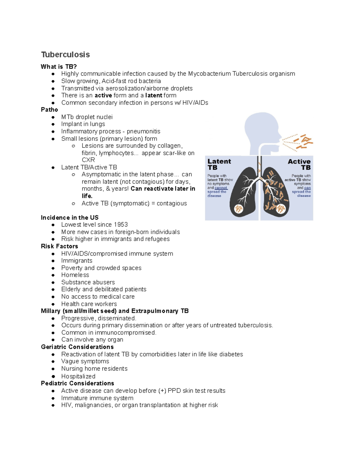 NUR 211 Exam 2 Study Guide - Google Docs - Tuberculosis What is TB ...