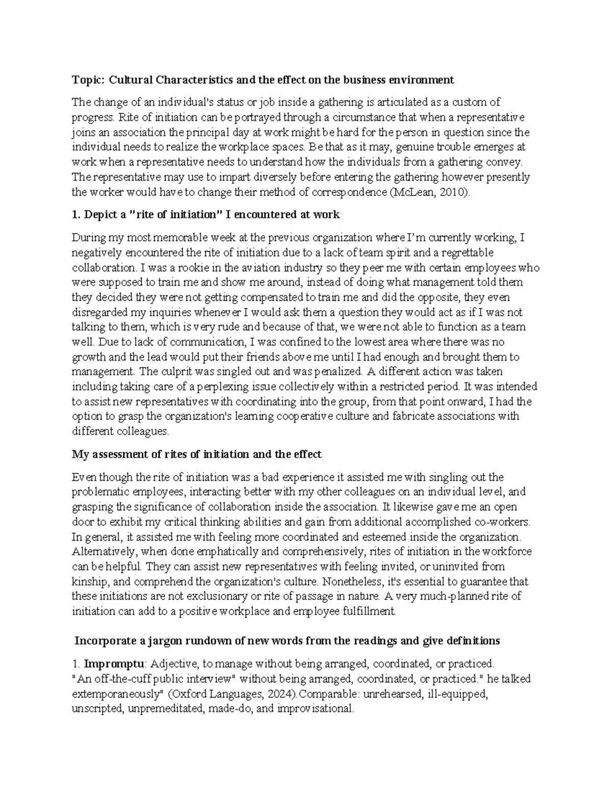 Buss1105 L. J Unit 7 - assignement - Topic: Cultural Characteristics ... Buss1105 L. J Unit 7 - assignement - Topic: Cultural Characteristics ...