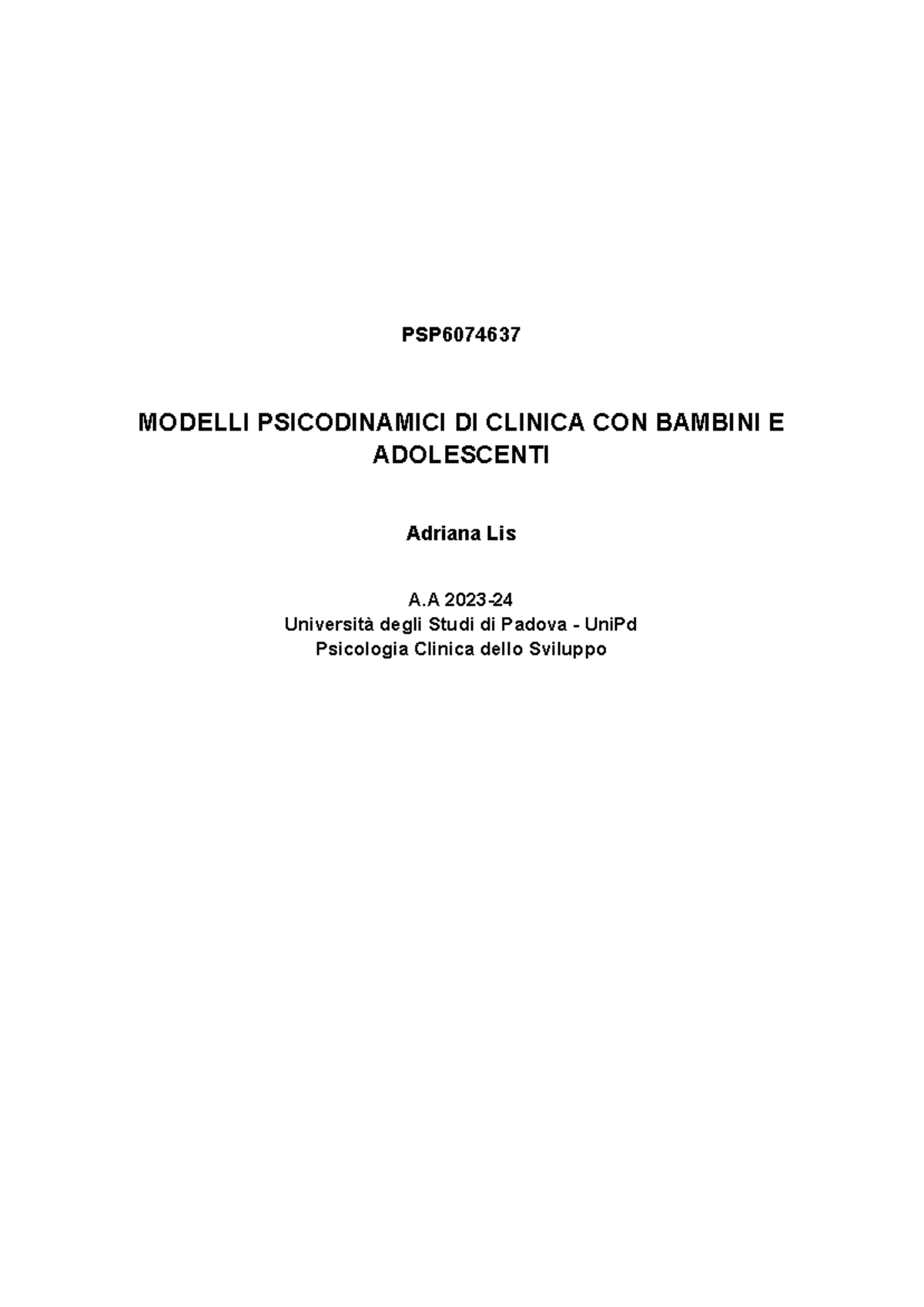 Modelli psicodinamici di clinica con bambini e adolescenti - PSP ...