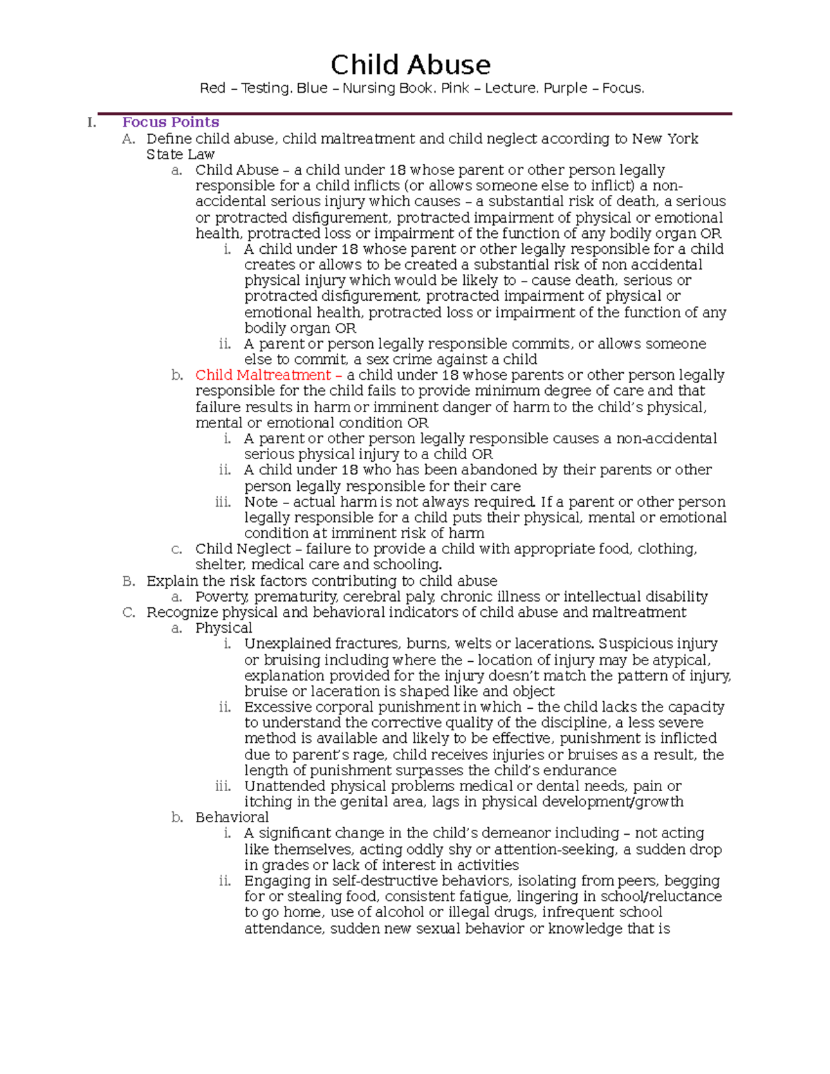 Child Abuse - Lecture Notes and Book Notes - NSG 213 - Studocu