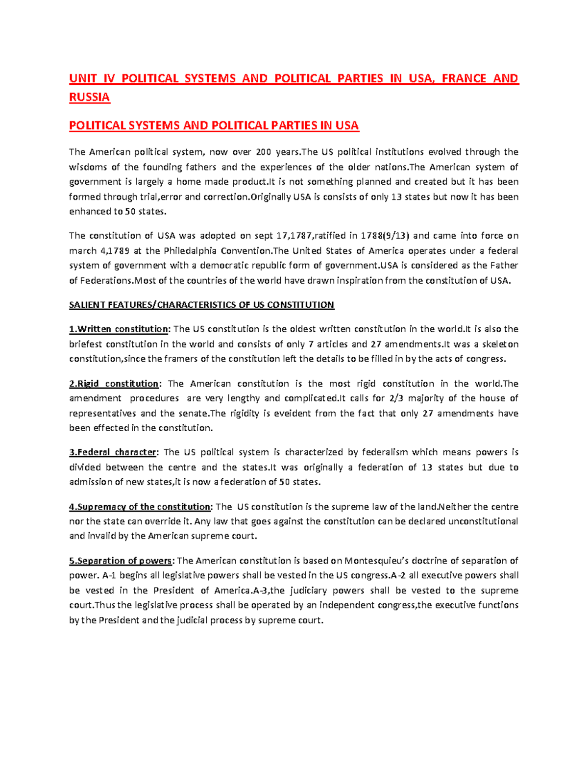 UNIT IV Political Systems AND Political Parties IN USA - UNIT IV ...