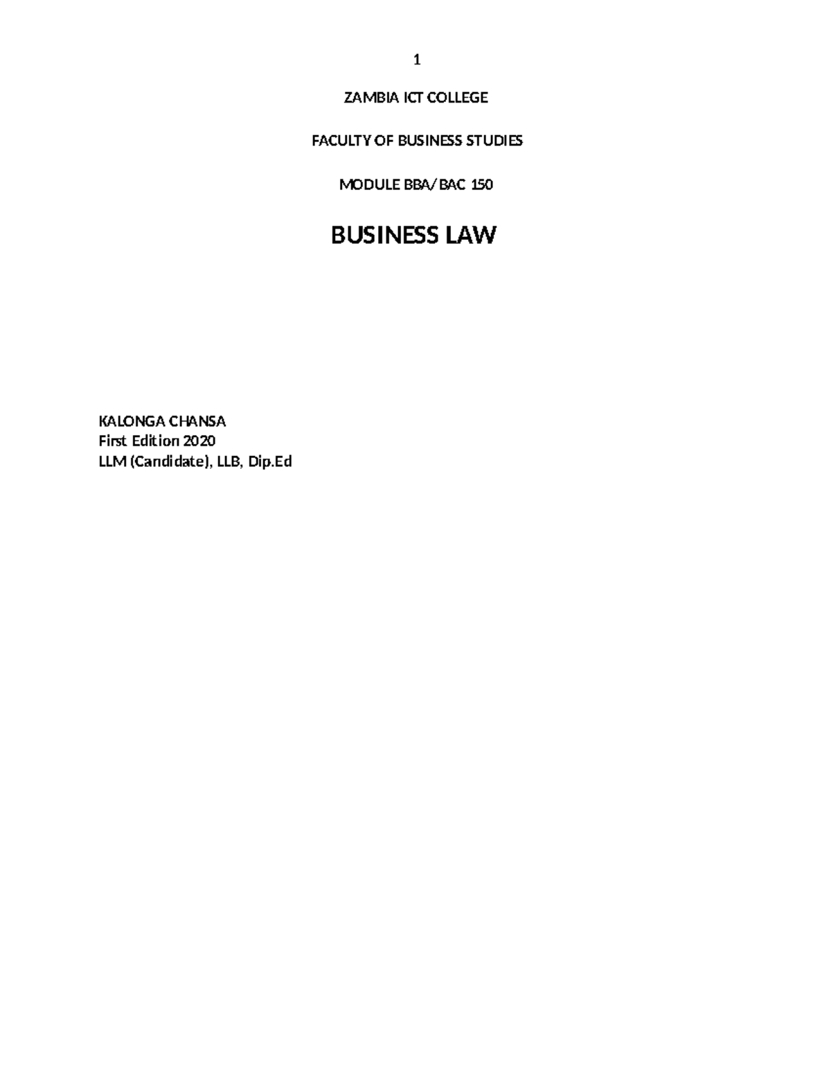 ZICT Business Law Module - ZAMBIA ICT COLLEGE FACULTY OF BUSINESS ...