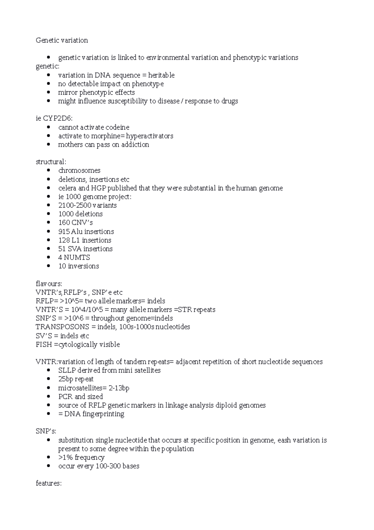 Genetic variation - revision notes - Genetic variation genetic ...