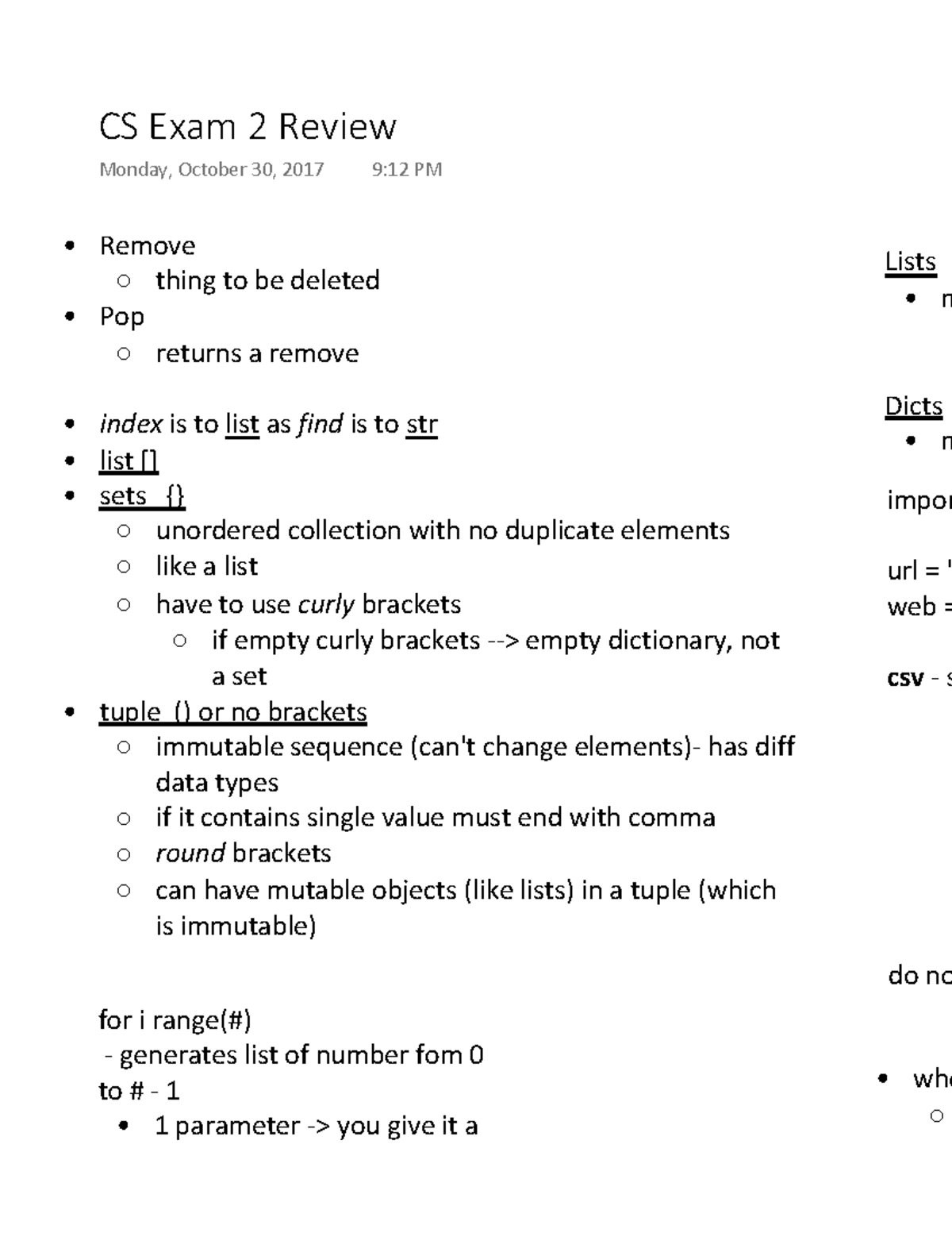 CS Exam 2 Review - CS 1110 Notes - Taught by Luther Tychonievich ...