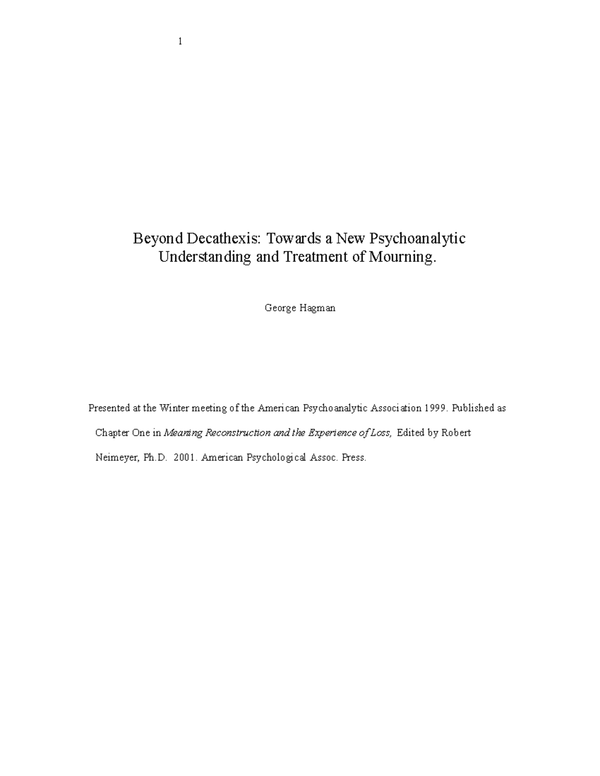 Mourn 3 - fhghj - Beyond Decathexis: Towards a New Psychoanalytic ...