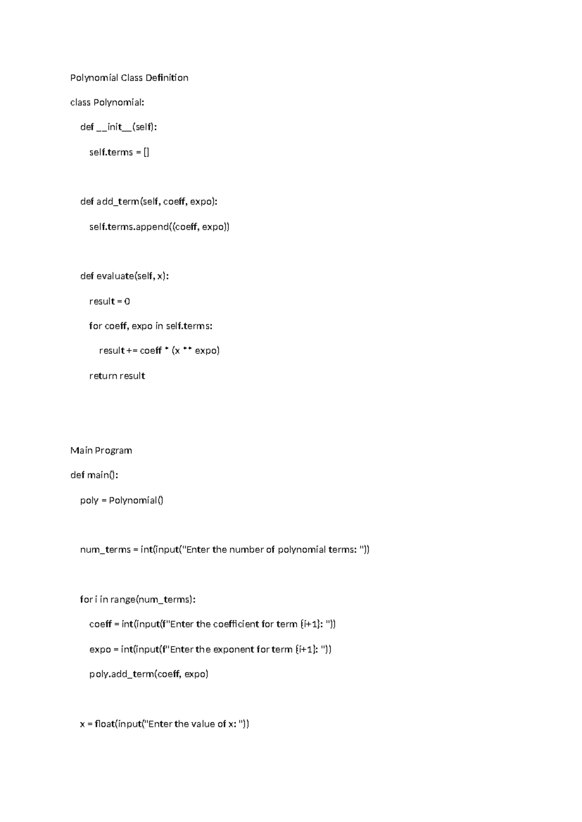 Polynomial Class Definition - Polynomial Class Definition class ...