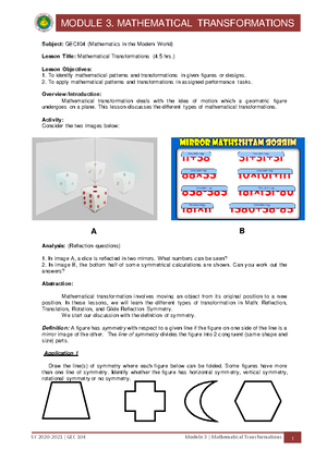 GEC 104 Module 2 - Lecture notes 1 - Subject: GEC104 (Mathematics in ...