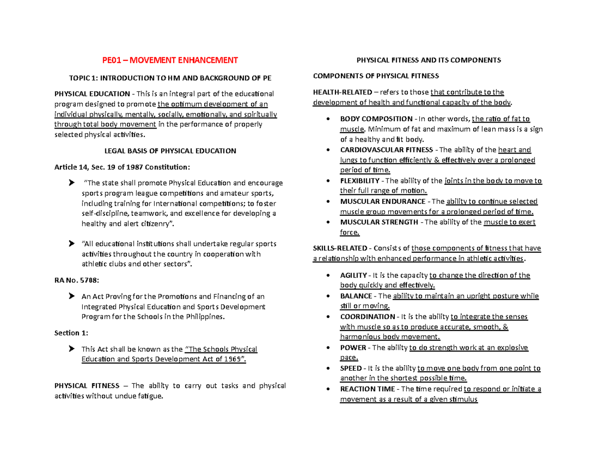 PE01 - Movement Enhancement - PE01 – MOVEMENT ENHANCEMENT TOPIC 1 ...