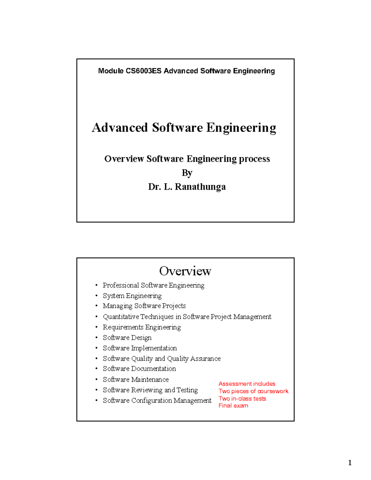 L1 - Notes - Advanced Software Engineering Overview Software ...