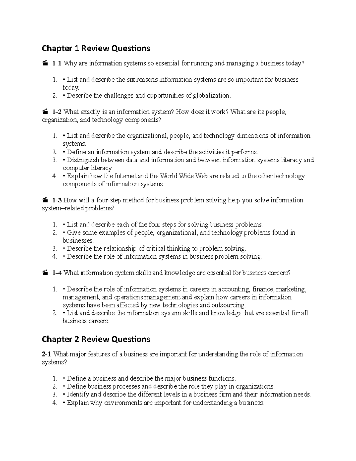 EXAM 1 End of Chapter Review Questions - Chapter 1 Review Questions 1-1 Why are information ...