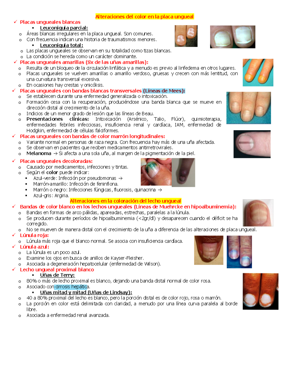 Uñas semiologia - Alteraciones del color en la placa ungueal ü Placas ...