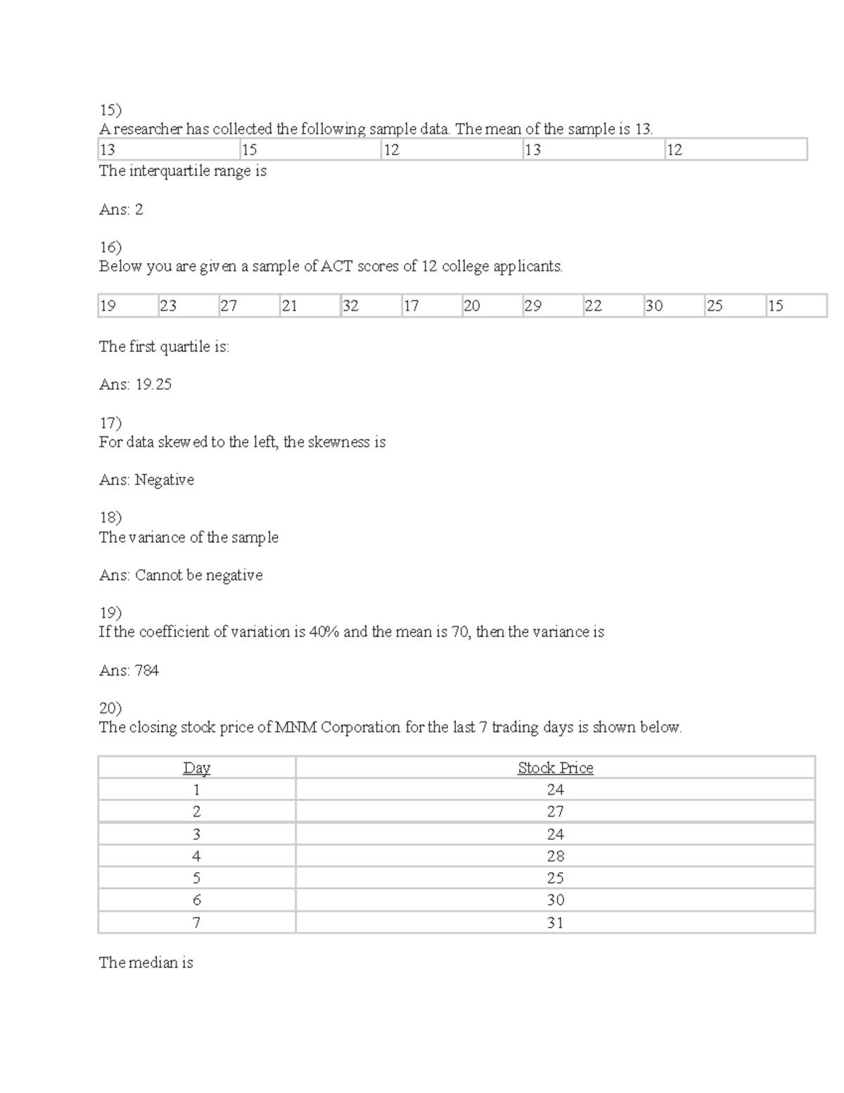 Midterm 1 Part 3 - Questions and Answers about Types of Data, Scale of ...