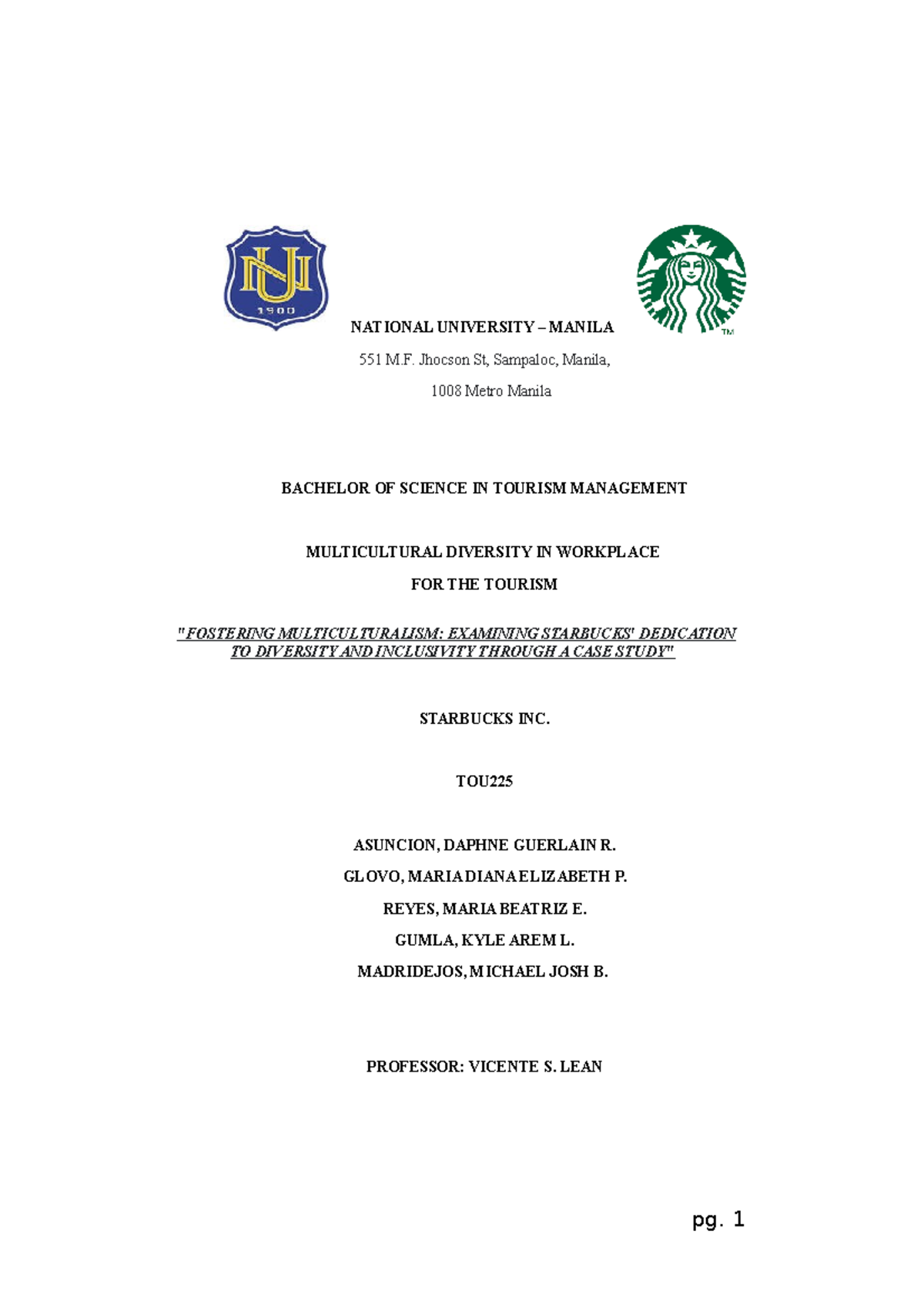 Starbucks Case-Study-Manuscript TOU225 Multi - NATIONAL UNIVERSITY ...