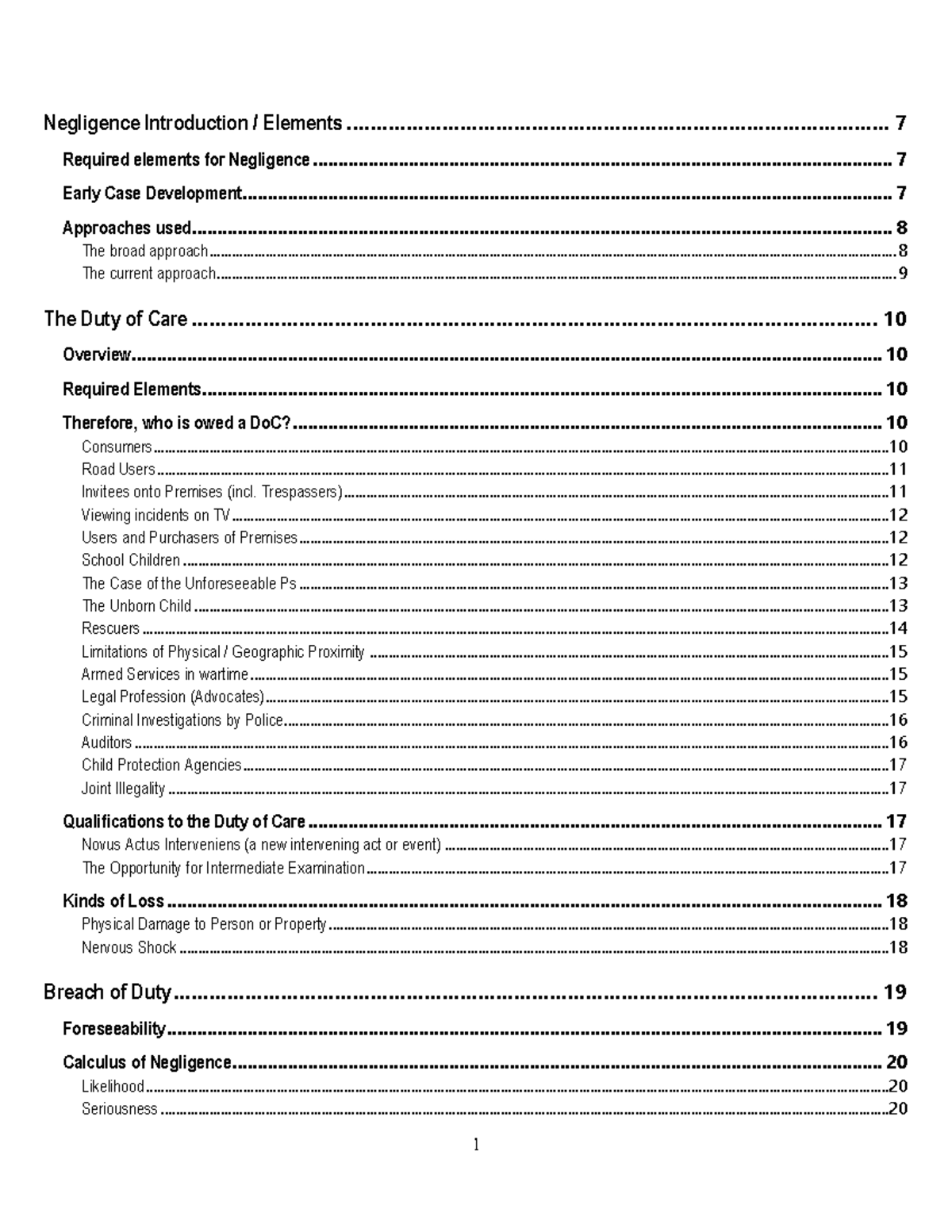 Torts Law note - Notes on all major CASES. - Negligence Introduction ...