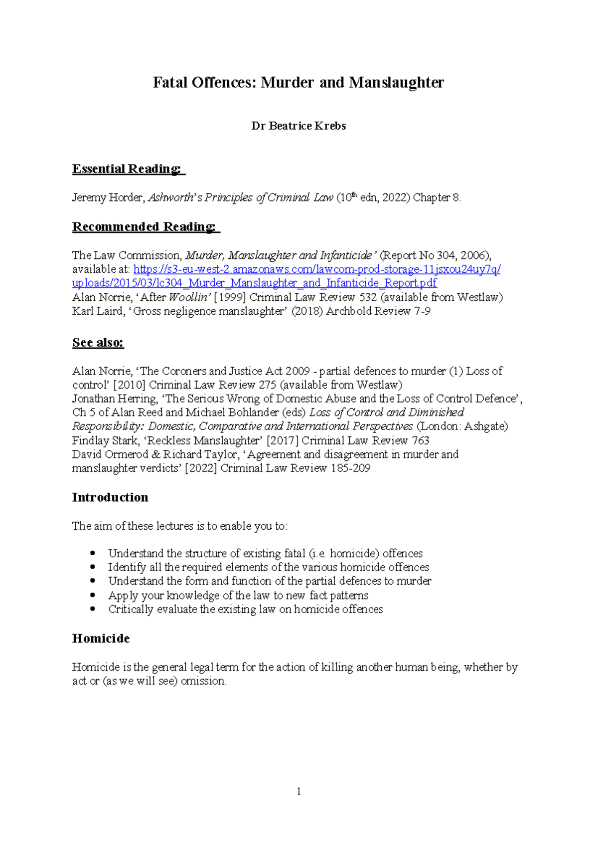 Fatal Offences - Topic Overview and Reading List (2023) - Fatal ...