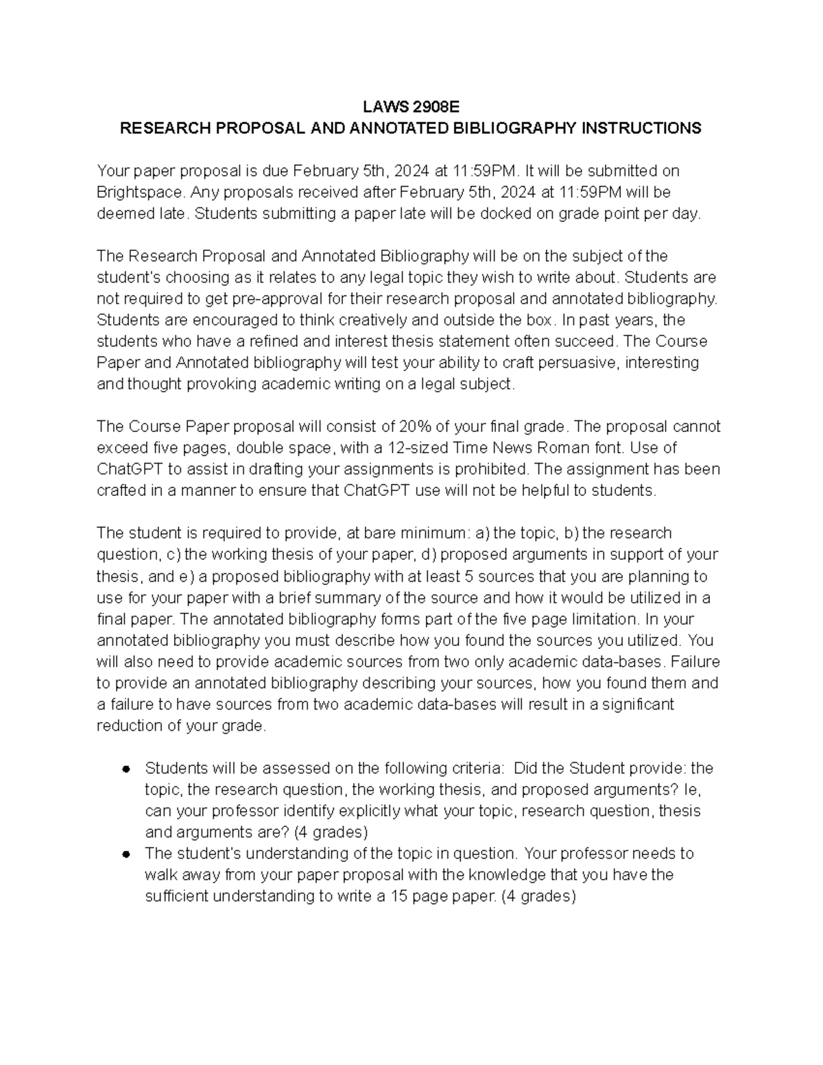 LAWS 2908E Paper Proposal - LAWS 2908E RESEARCH PROPOSAL AND ANNOTATED ...