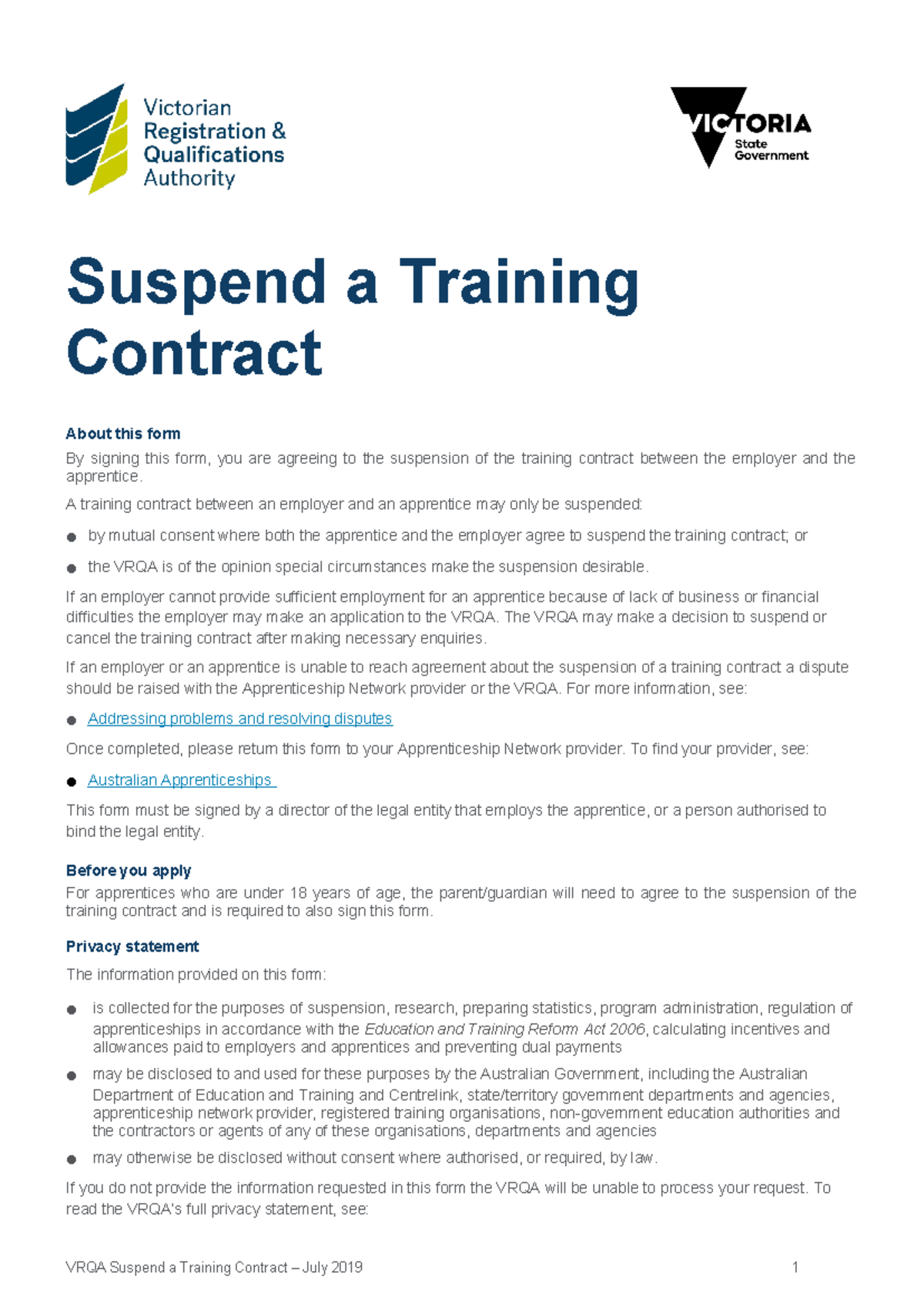 Copy of AAC Suspension Form - Suspend a Training Contract About this ...