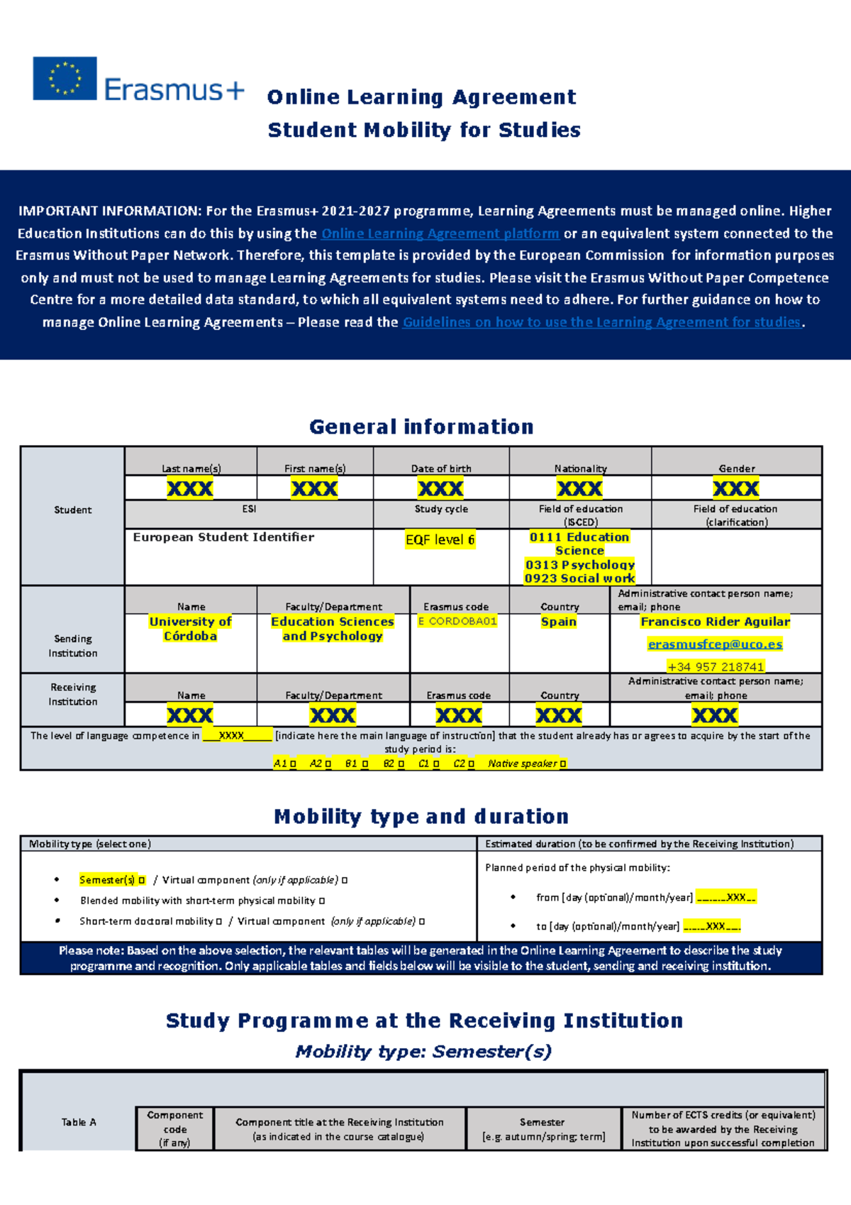 Modelo LA - asdfdsg - Online Learning Agreement Student Mobility for ...