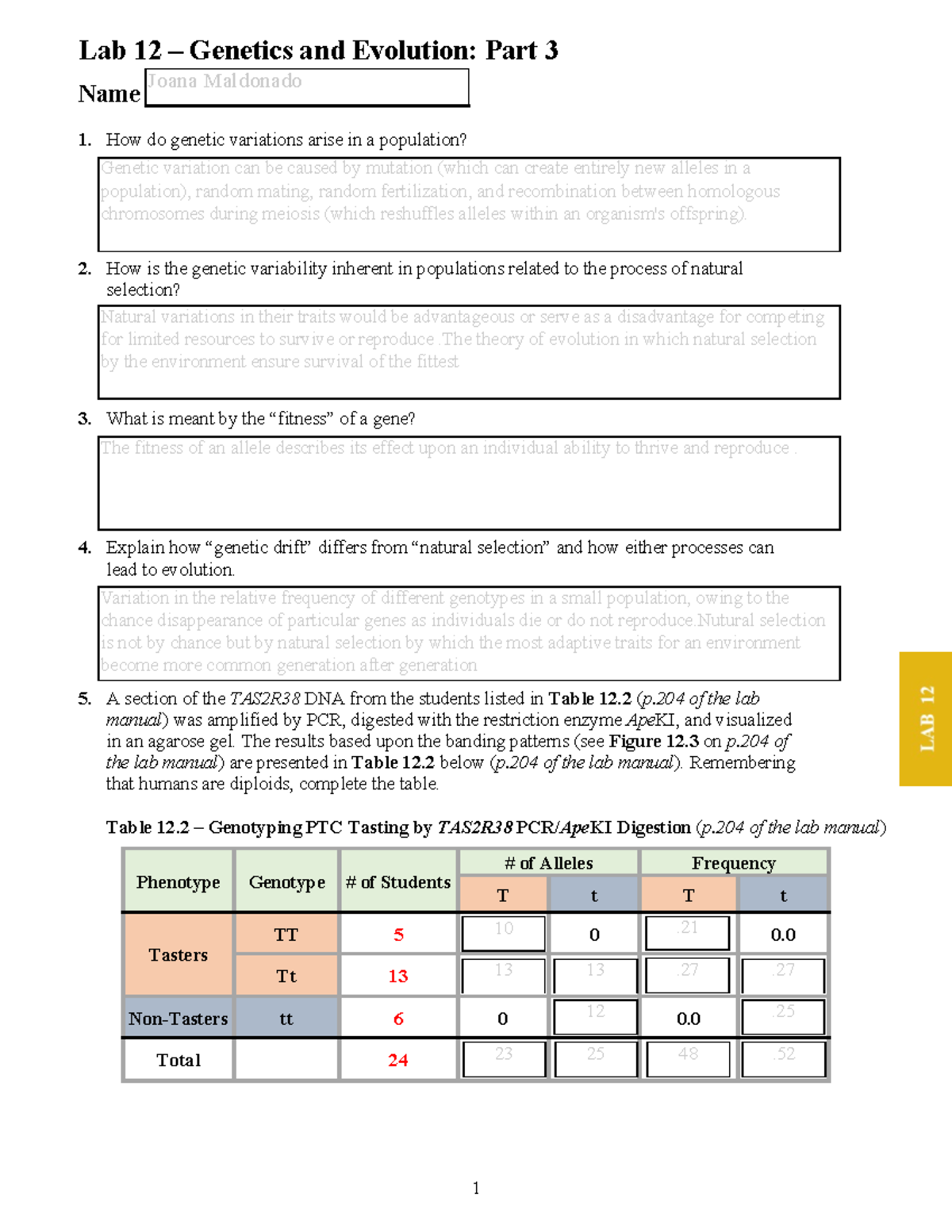 BIO 150 lab 12 assignment - Name How do genetic variations arise in a ...