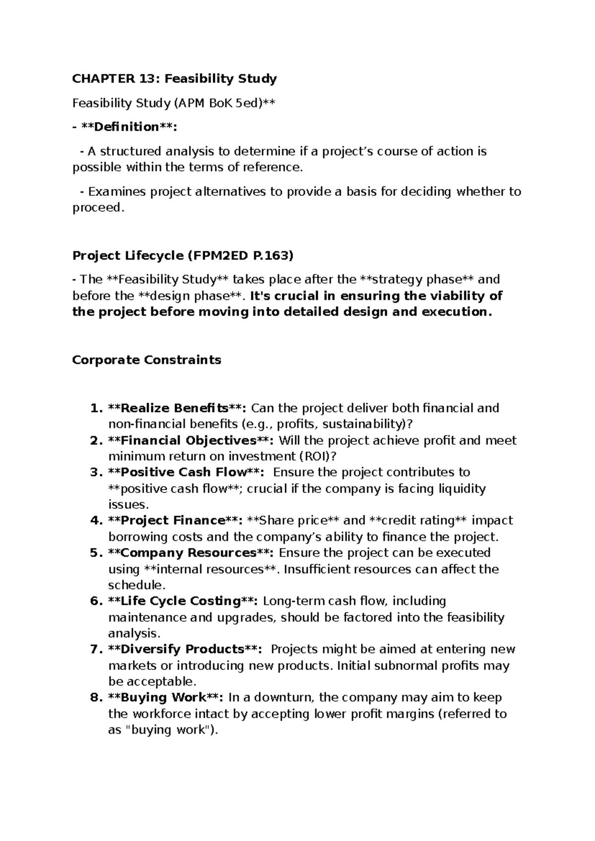 BUS3038S Chapter 13 - Summary notes - CHAPTER 13: Feasibility Study ...