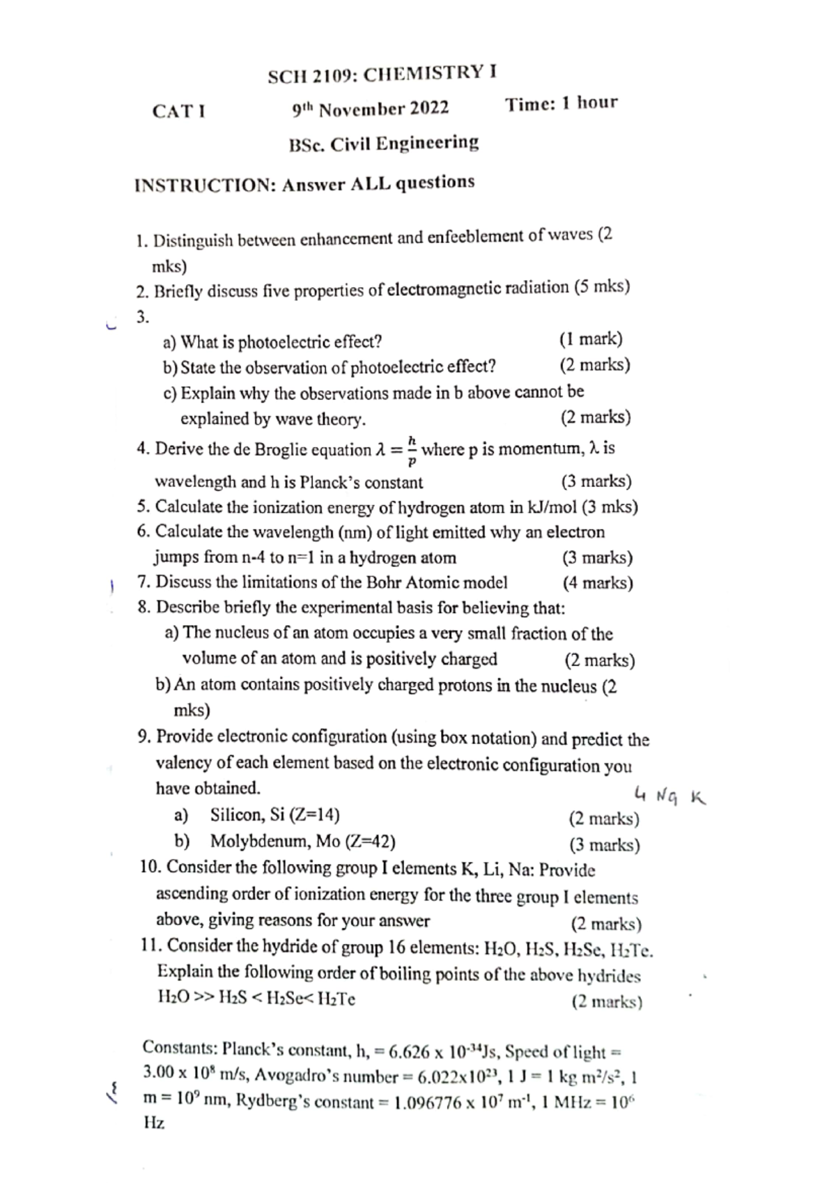 Chem cat 1 2023 - Bsc.Civil Engineering - Studocu