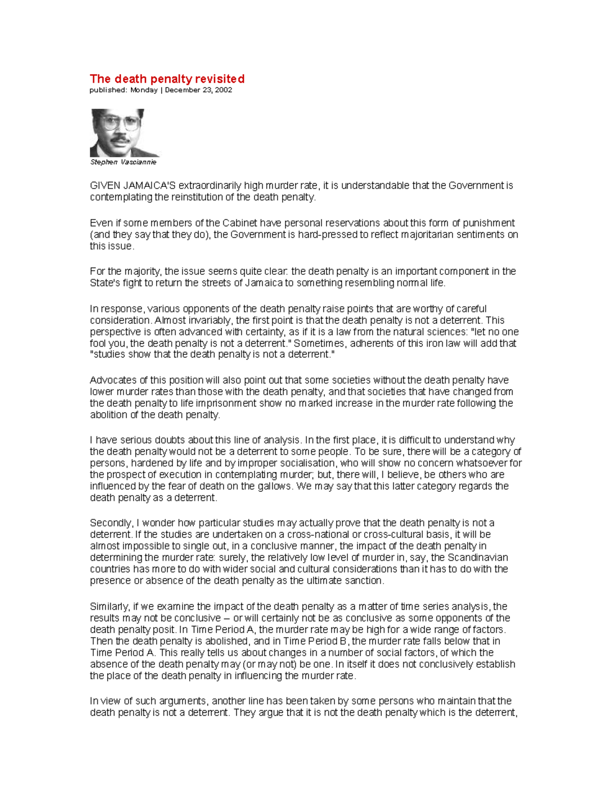Death penalty articles - The death penalty revisited published: Monday ...