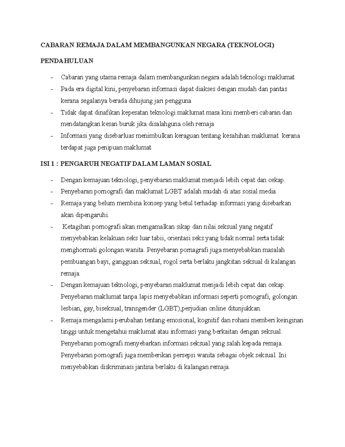 Cabaran Remaja Dalam Membangunkan Negara - CABARAN REMAJA DALAM ...