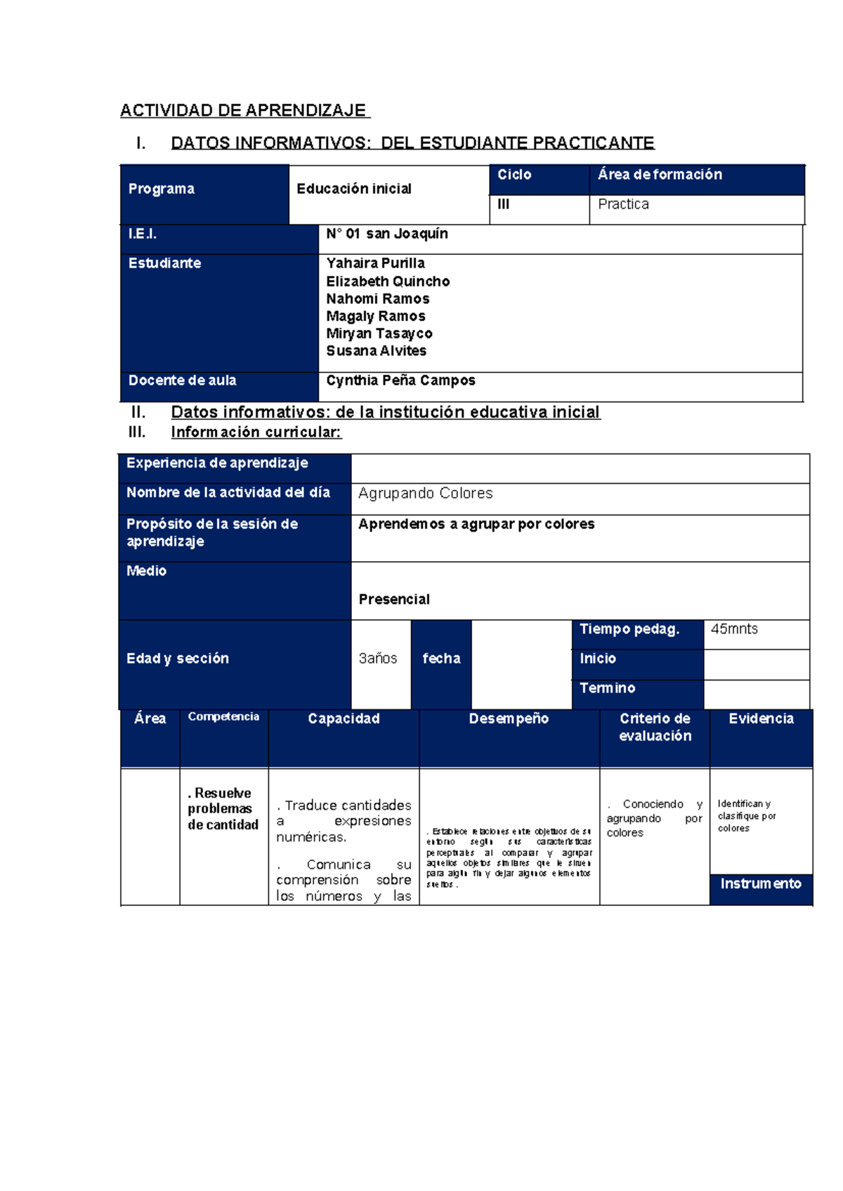 Matemática - trabajo - ACTIVIDAD DE APRENDIZAJE I. DATOS INFORMATIVOS: DEL ESTUDIANTE ...