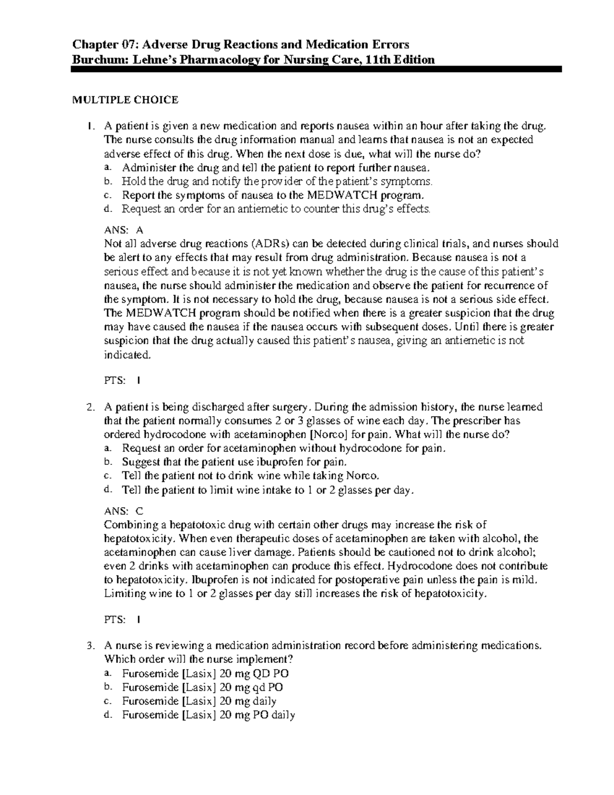 TB\07 - practice questions - Chapter 07: Adverse Drug Reactions and ...
