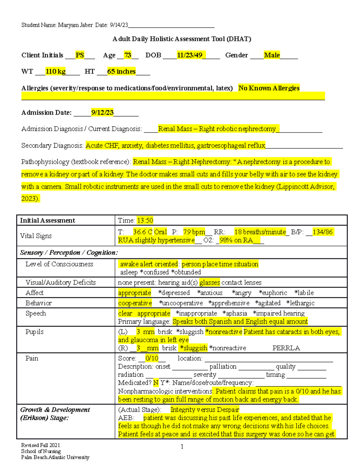 P.S DHAT MSII - Patient information chart - Adult Daily Holistic ...
