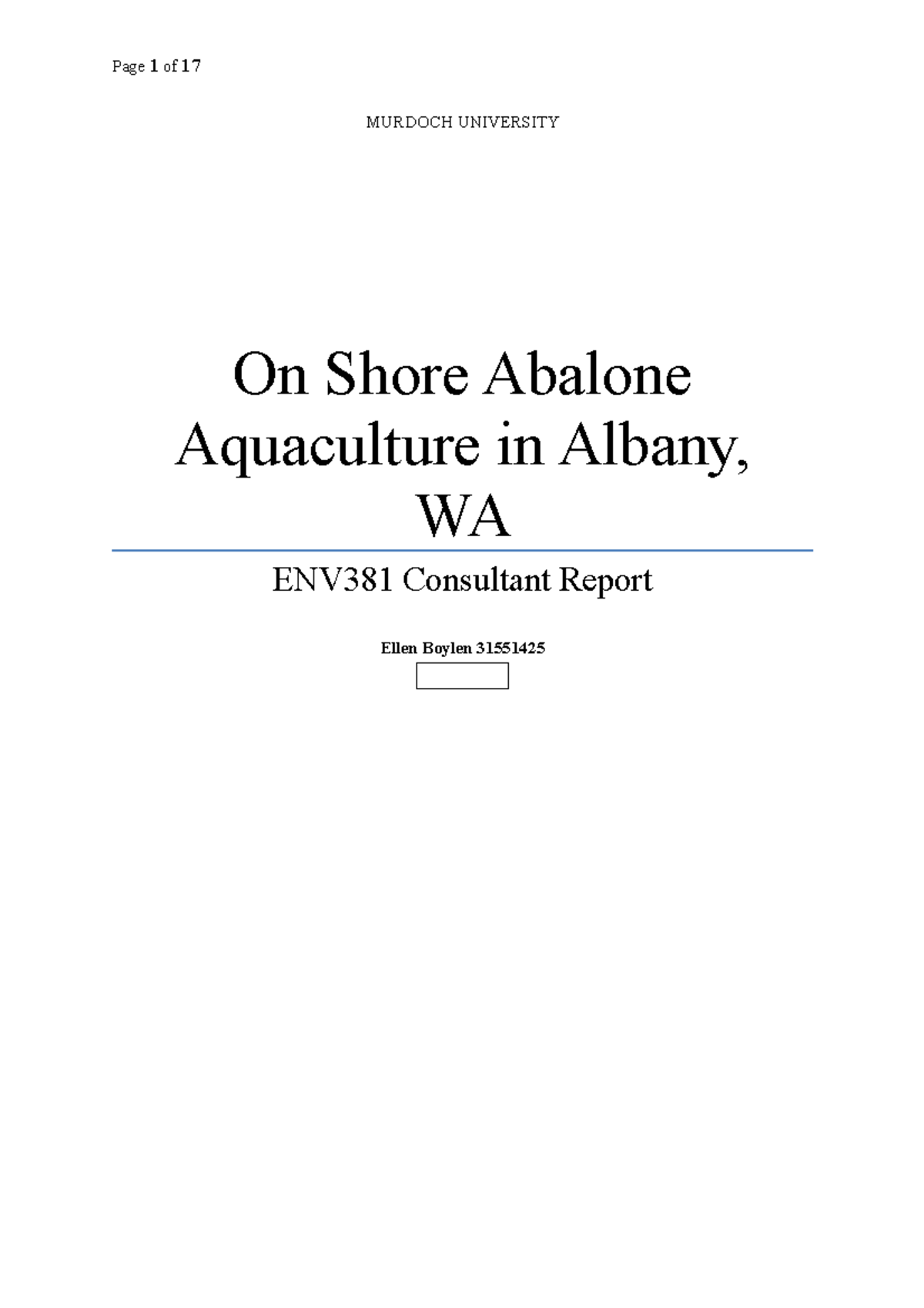 Seminar assignments - Page 1 of 17 MURDOCH UNIVERSITY On Shore Abalone ...
