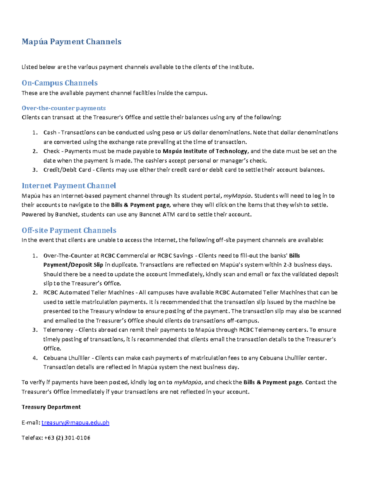 Payment Channels - dsadsadsa - Mapúa Payment Channels Listed below are ...