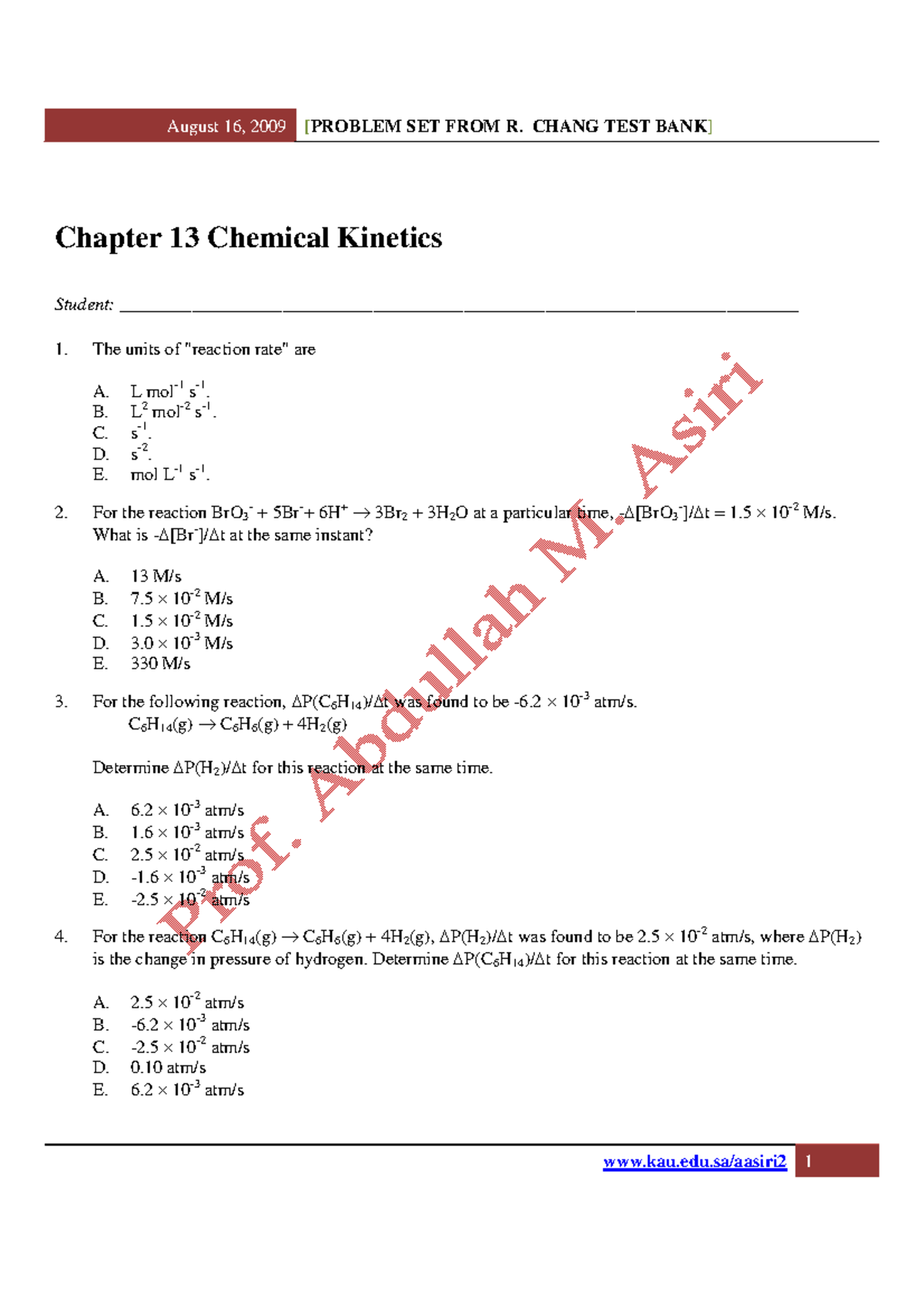 13 - ,,,,,, - Chapter 13 Chemical Kinetics Student: - Studocu