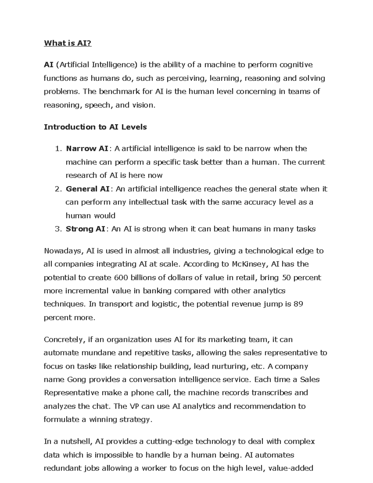 Artificial Intelligence Doc - What is AI? AI (Artificial Intelligence ...