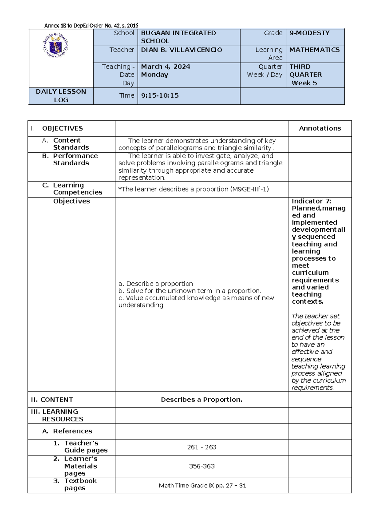 COT-3-PLAN-3RD- Quarter 2023-2024 - Annex 1B to DepEd Order No. 42, s ...