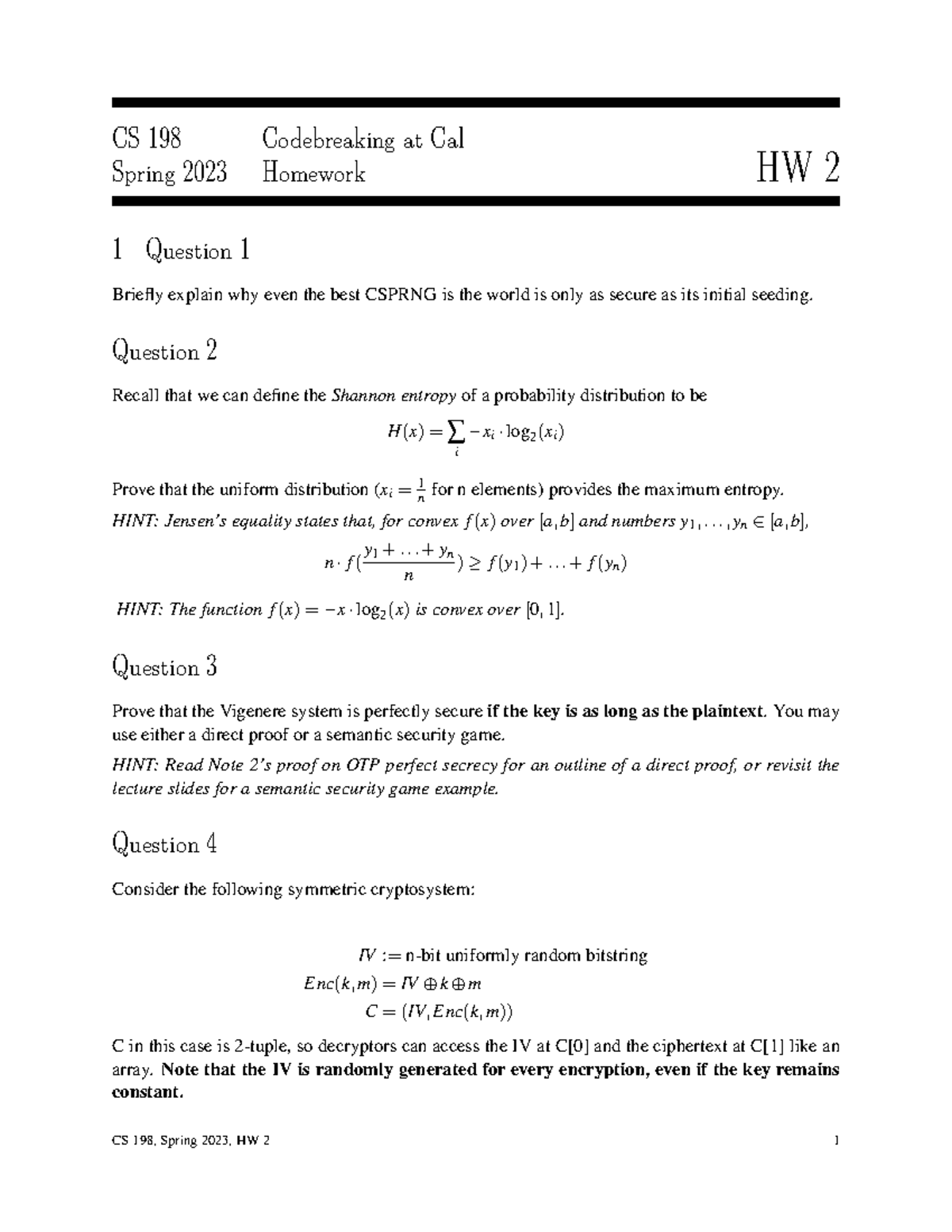 Codebreaking-hw2 - Hw2, codebreaking covers probability distribution, Shannon entropy and ...