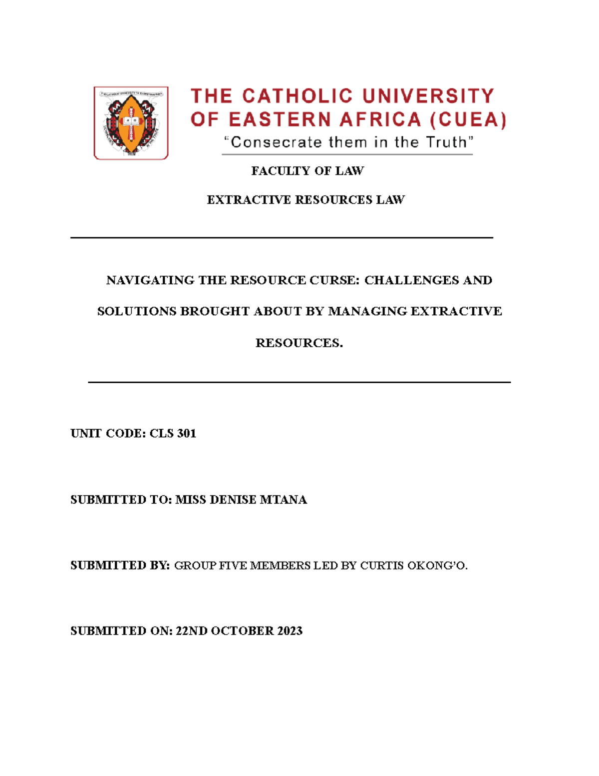 Resource Curse - FACULTY OF LAW EXTRACTIVE RESOURCES LAW NAVIGATING THE ...