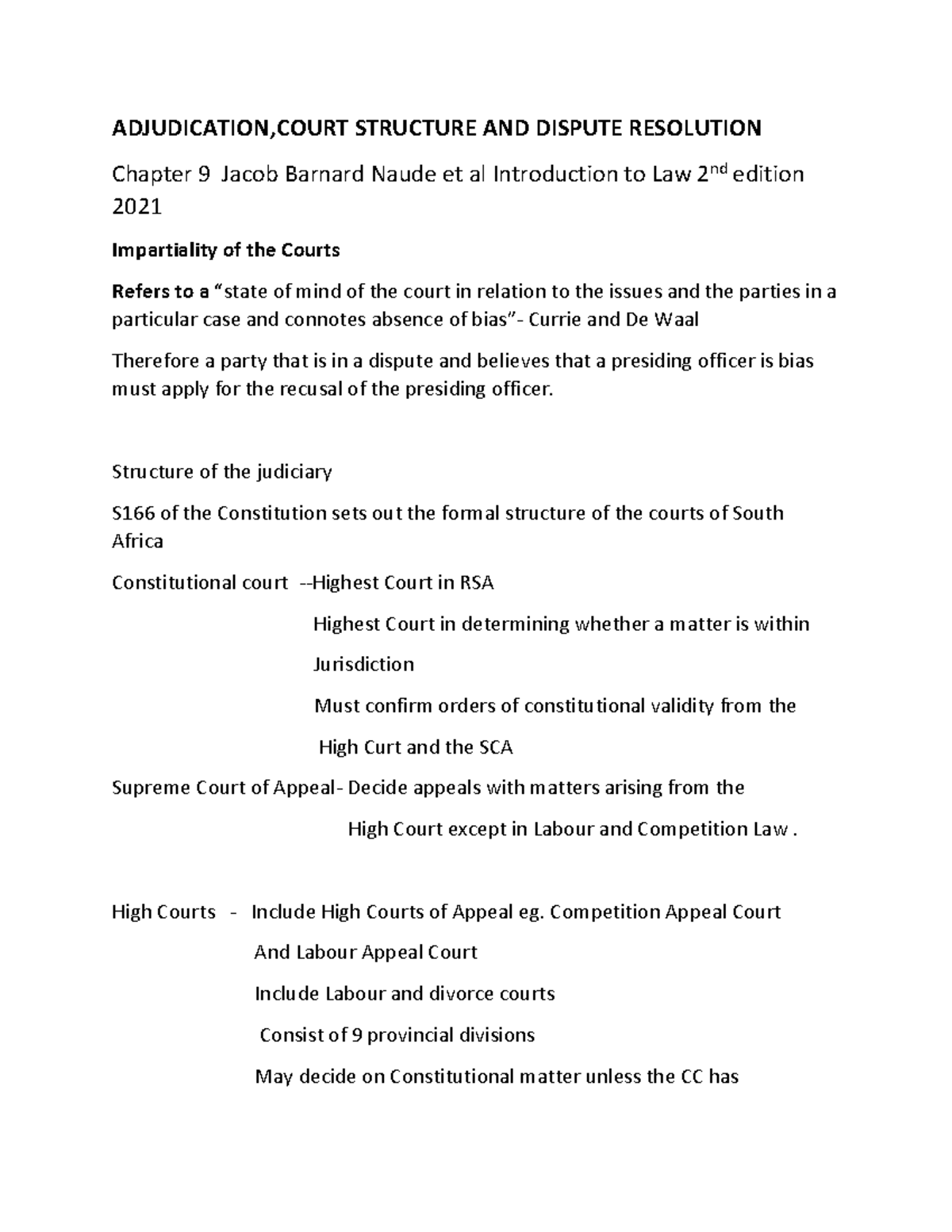 Intro to law lesson 9 - ADJUDICATION,COURT STRUCTURE AND DISPUTE ...
