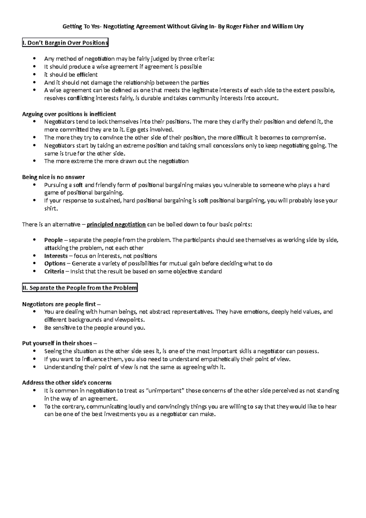 Getting To Yes notes - summary - Getting To Negotiating Agreement ...