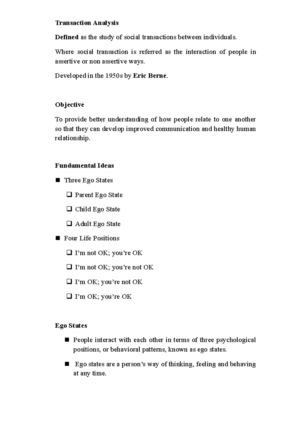 Transaction Analysis - Transaction Analysis Defined as the study of ...