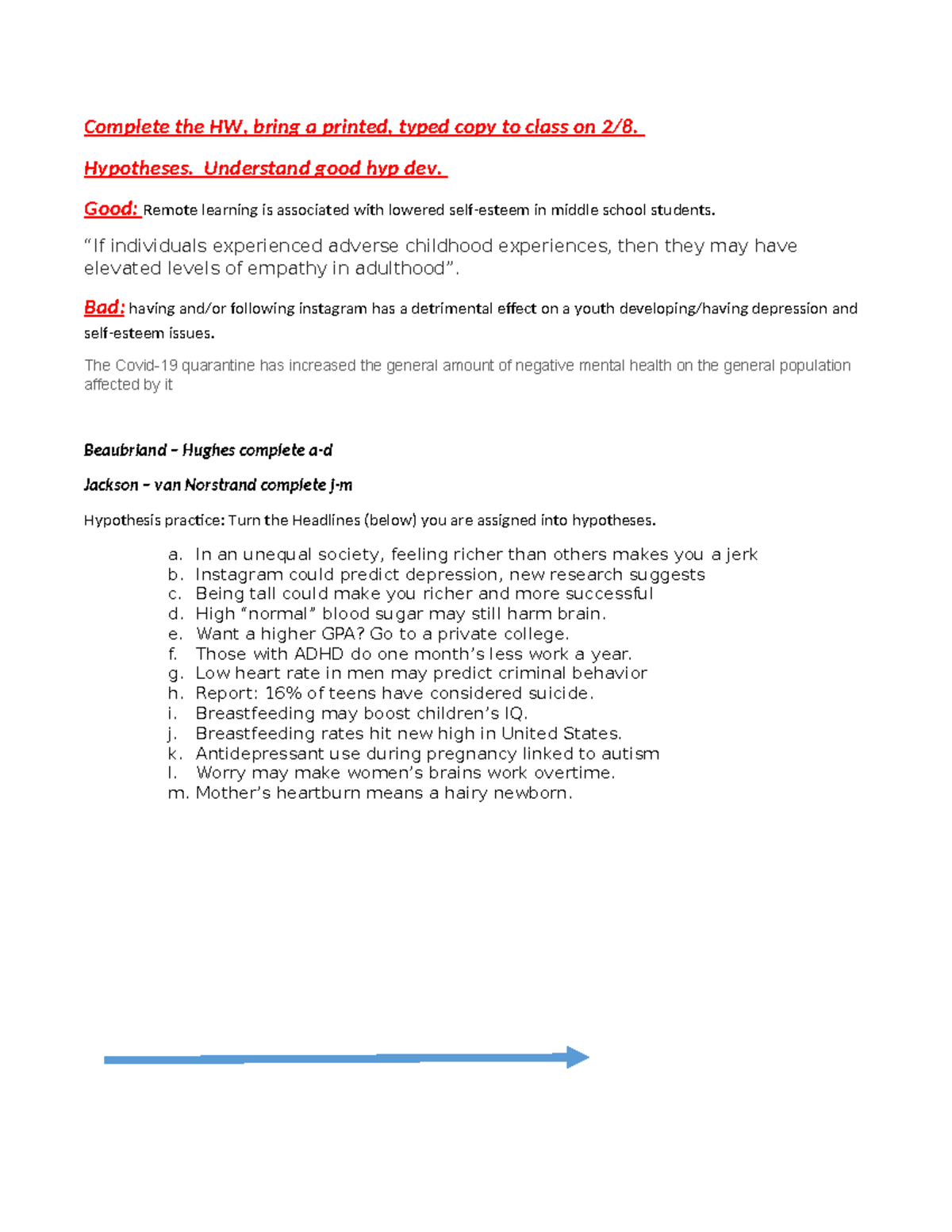 Ch2-3 hw iv dv hyp - Lecture notes - Complete the HW, bring a printed ...