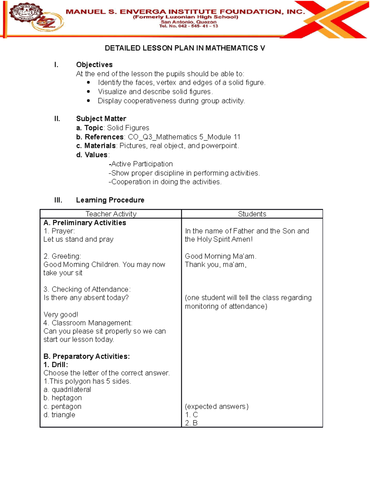 Detailed Lesson Plan Math5 - DETAILED LESSON PLAN IN MATHEMATICS V I ...
