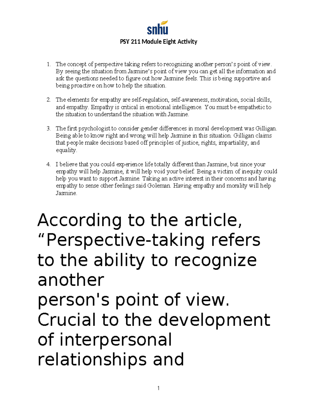 PSY 211 Module Eight Activity - PSY 211 Module Eight Activity 1. The ...