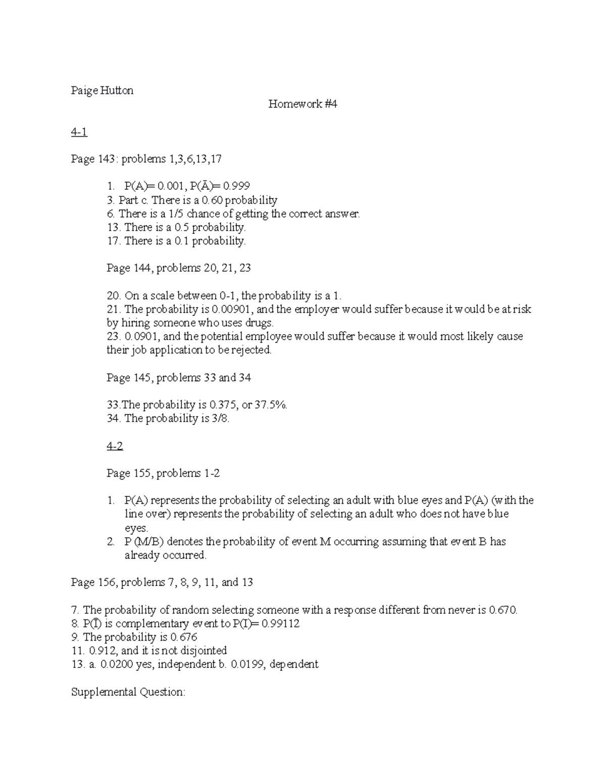 Sta 144 hw set #5 - Lecture notes Set 5 - Paige Hutton Homework # 4 ...