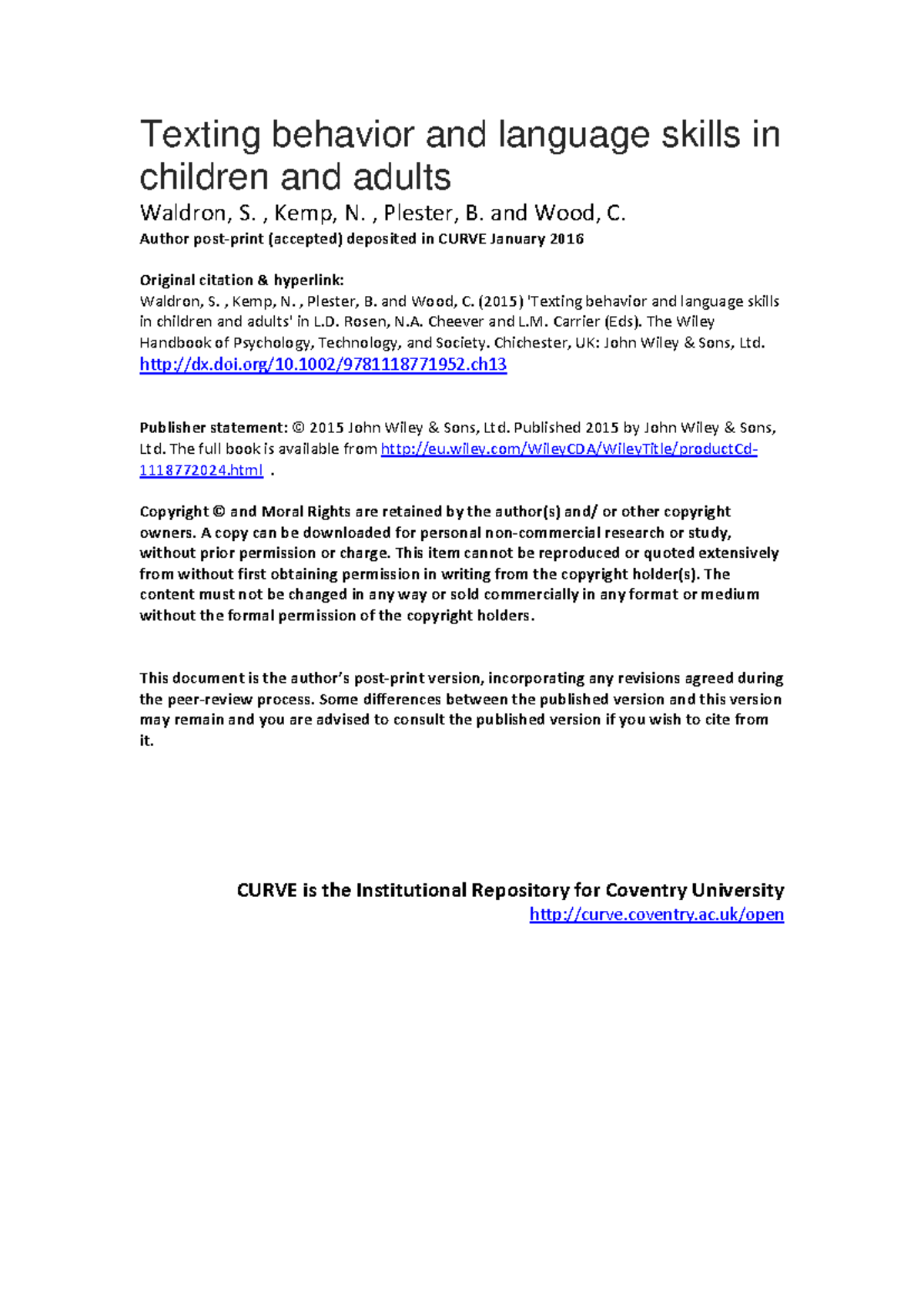 Texting+behavior - Notes - Texting behavior and language skills in ...