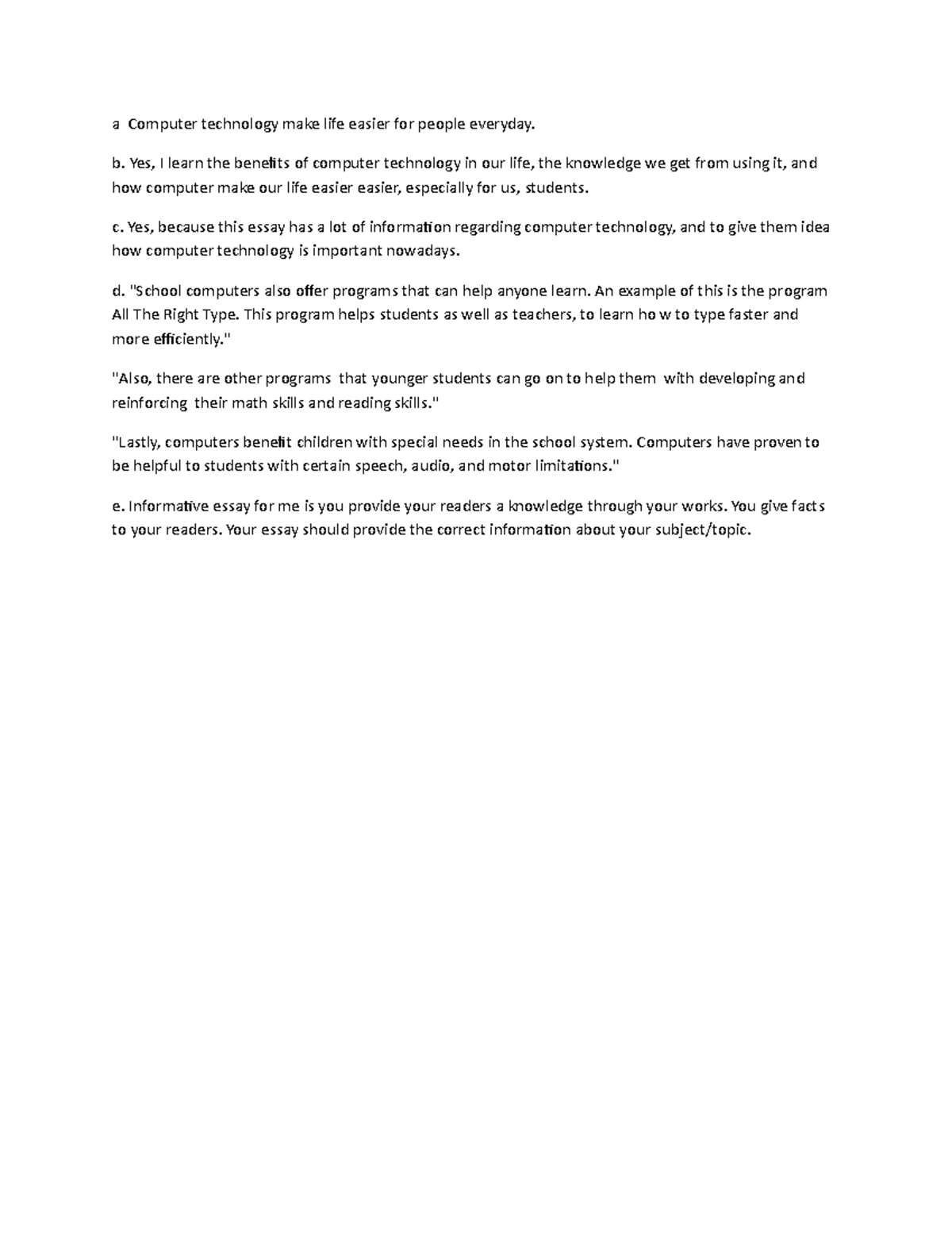 Computer technology activity - a Computer technology make life easier ...