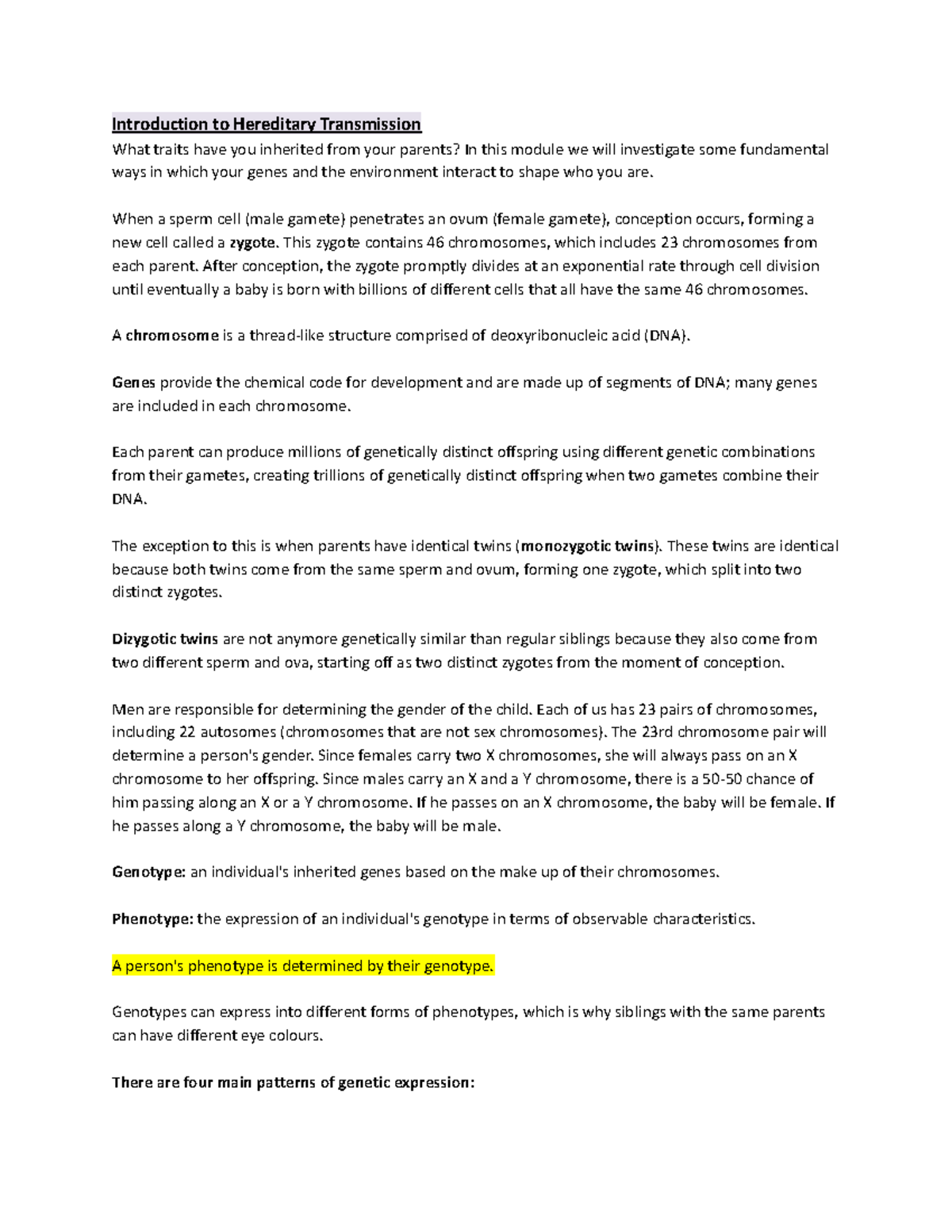 Development II - p G1 - Introduction to Hereditary Transmission What ...